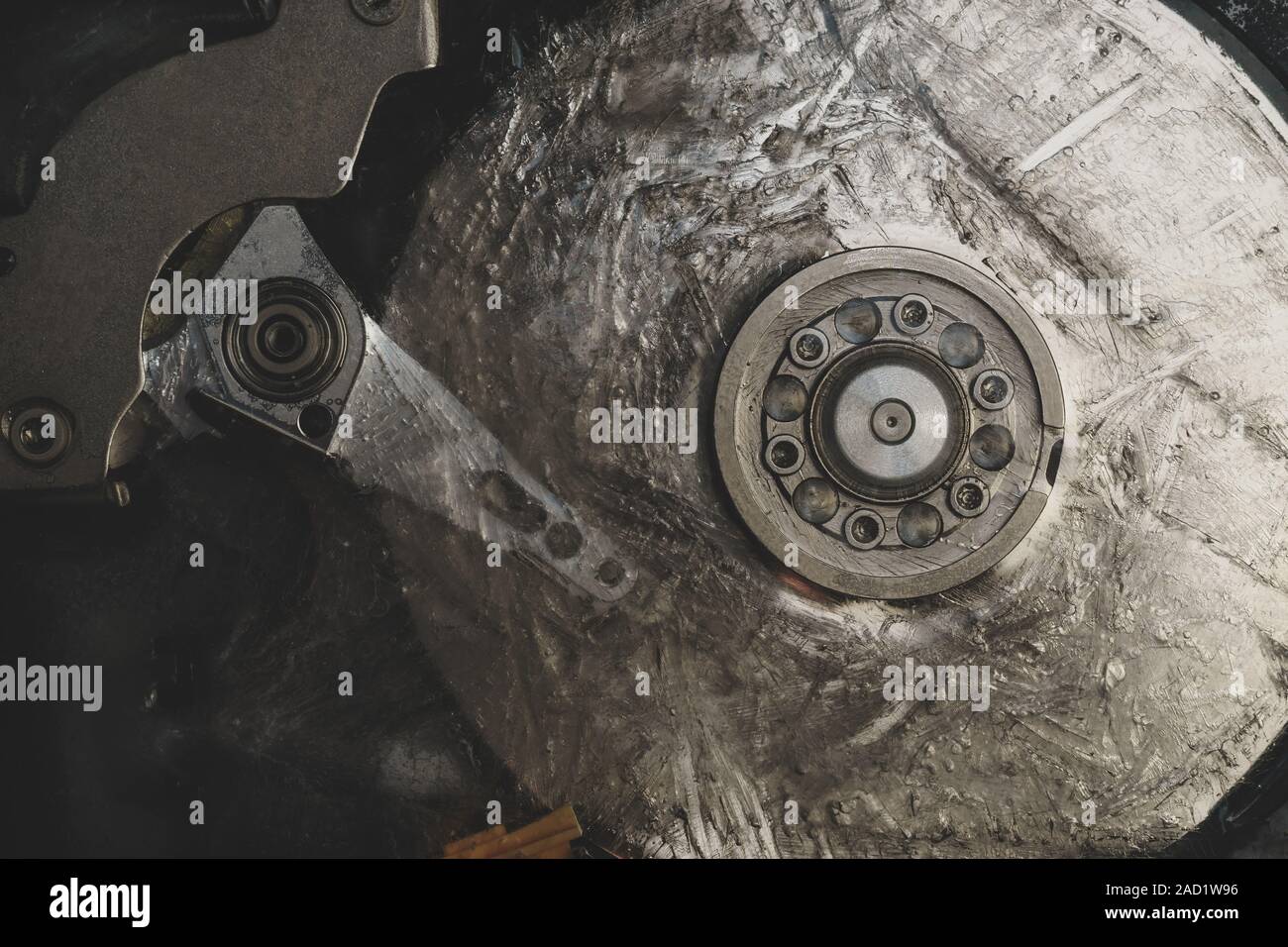 Close up open detail frozen hard disk background. Concept protection ...