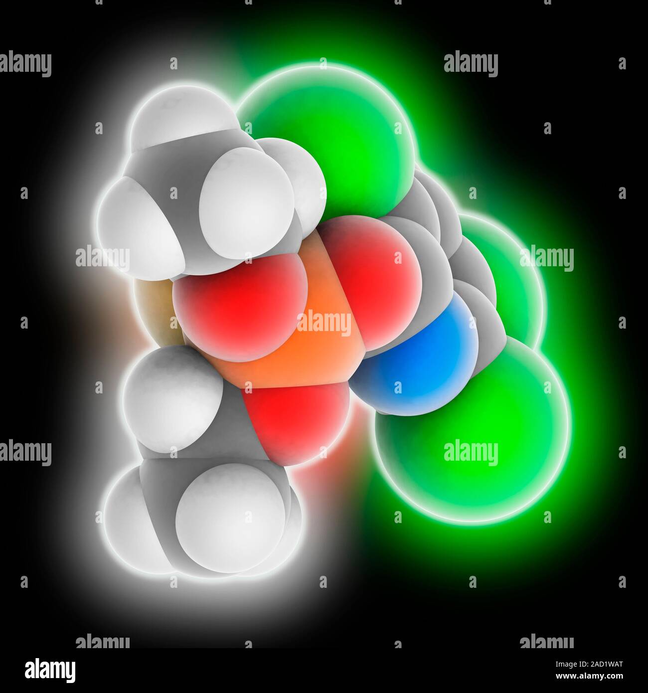 Chlorpyrifos. Molecular model of the organophosphate insecticide ...