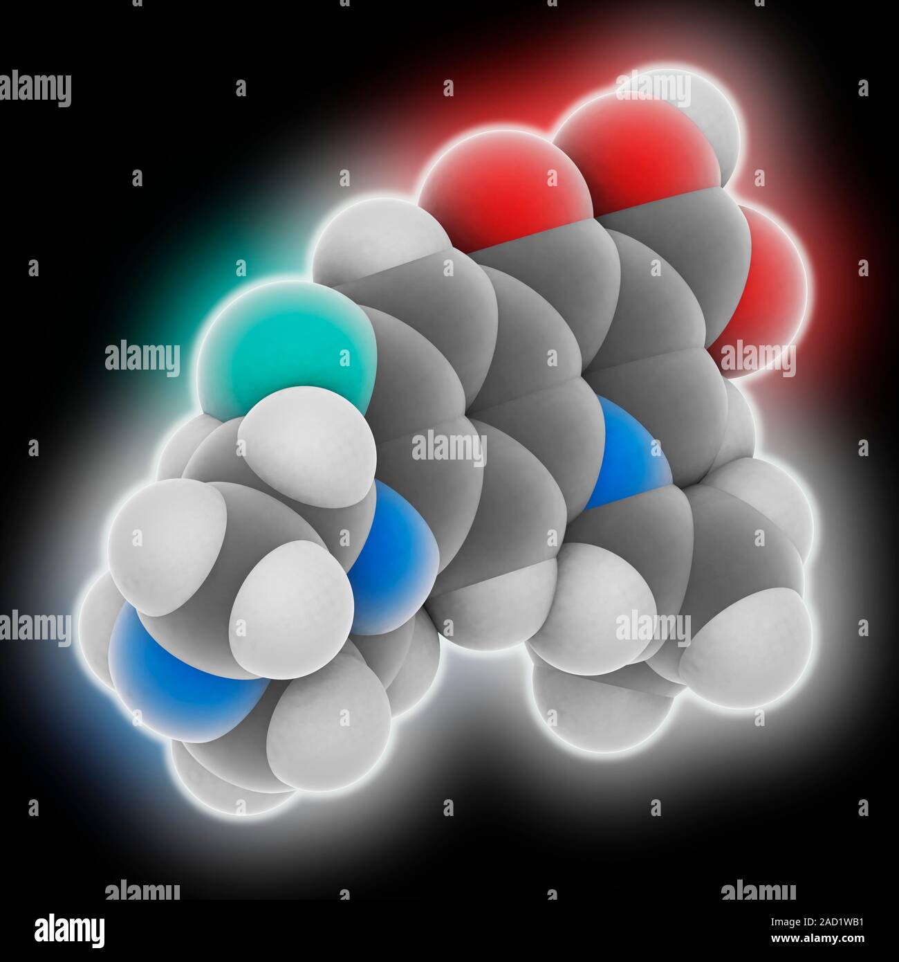 Ciprofloxacin. Molecular model of the antibiotic drug ciprofloxacin ...