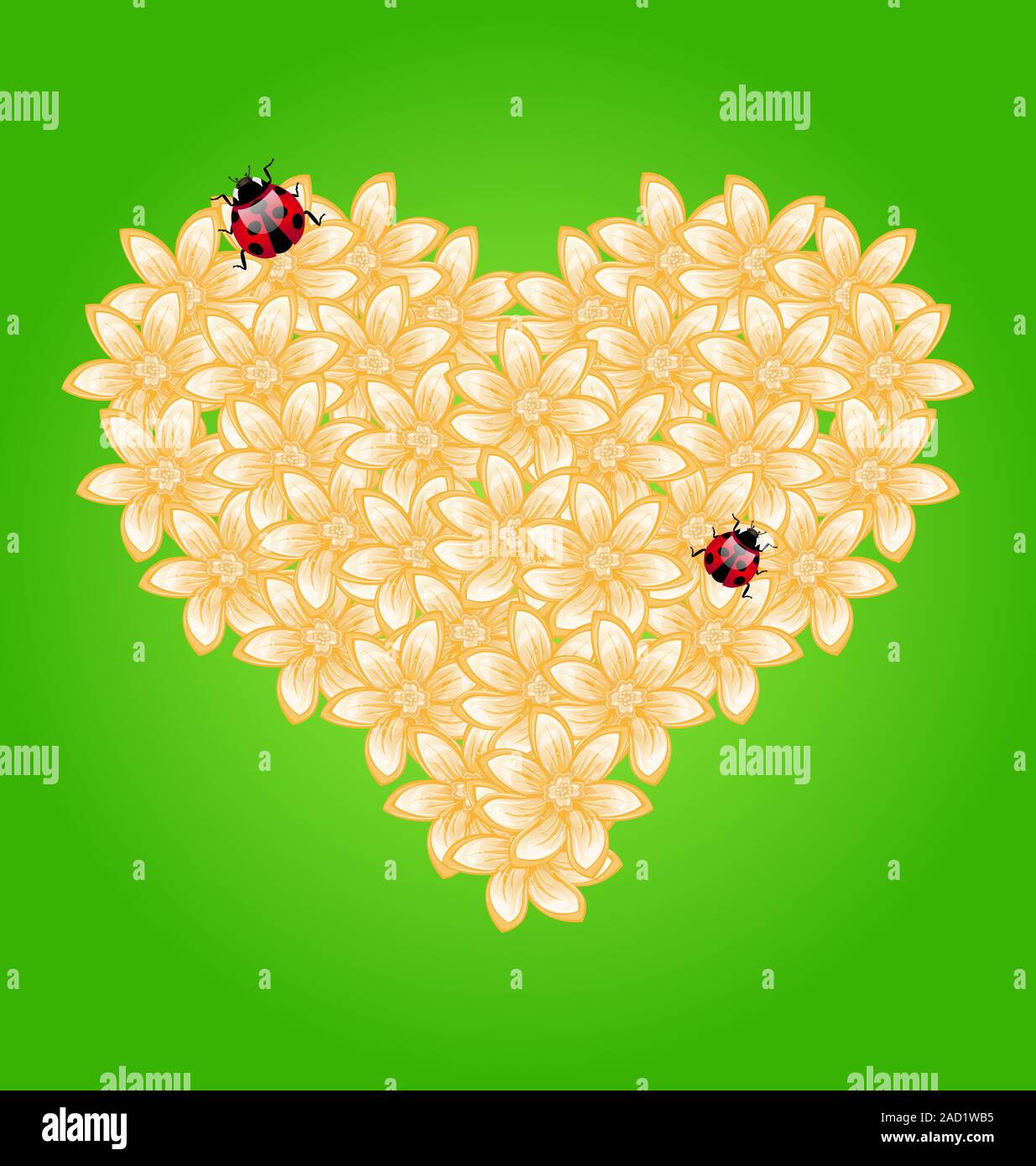 Romantic heart flowers and ladybug Stock Photo - Alamy