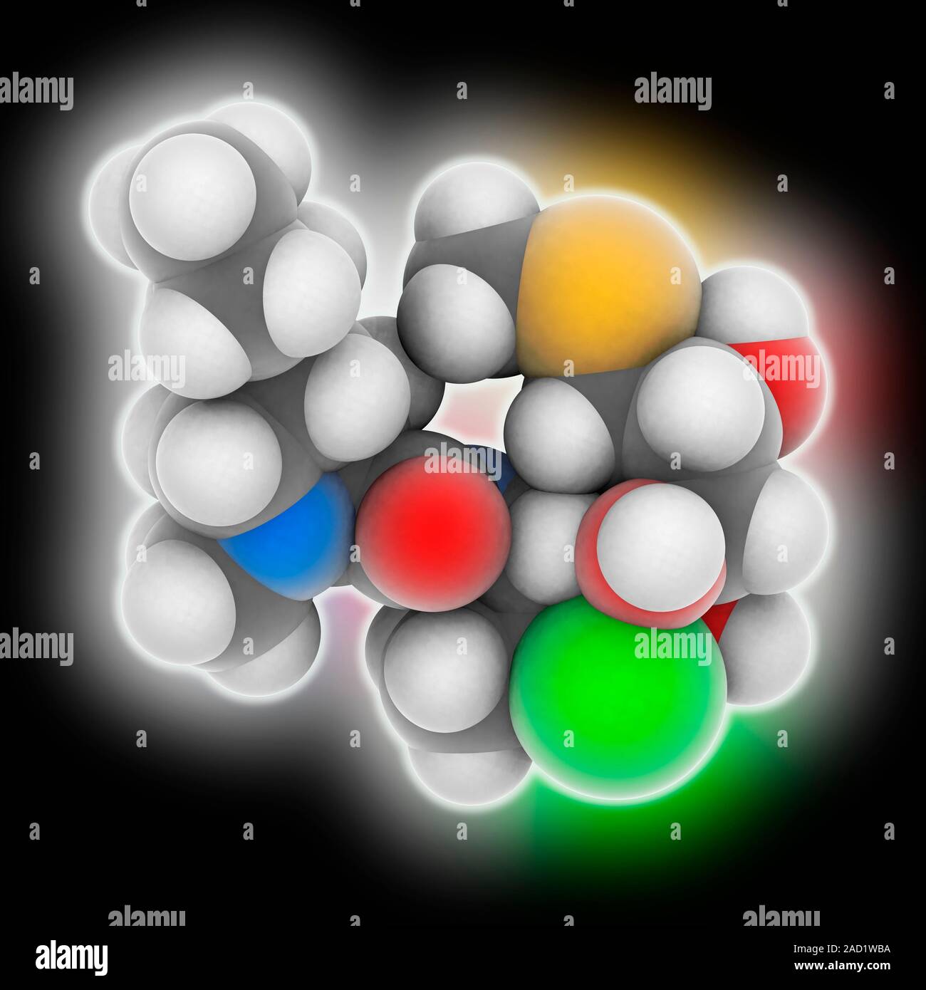 Clindamycin. Molecular model of the antibiotic drug clindamycin (C18 ...