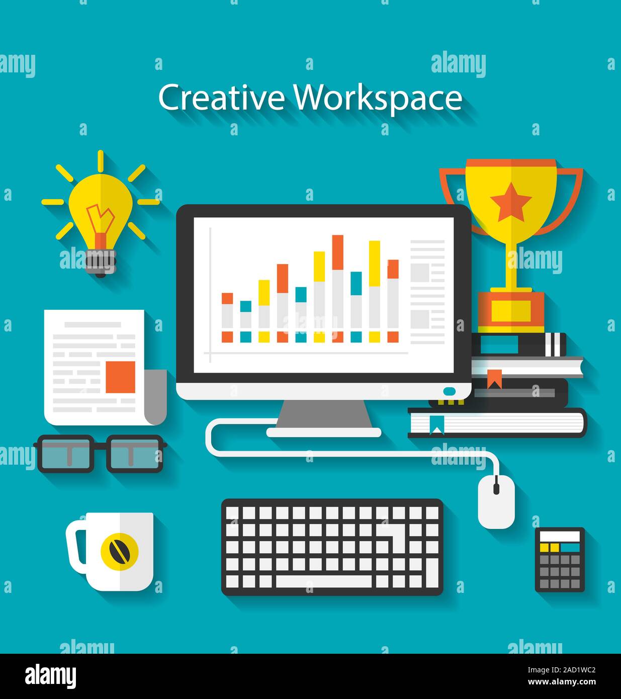 Set workplace objects computer hi-res stock photography and images - Alamy
