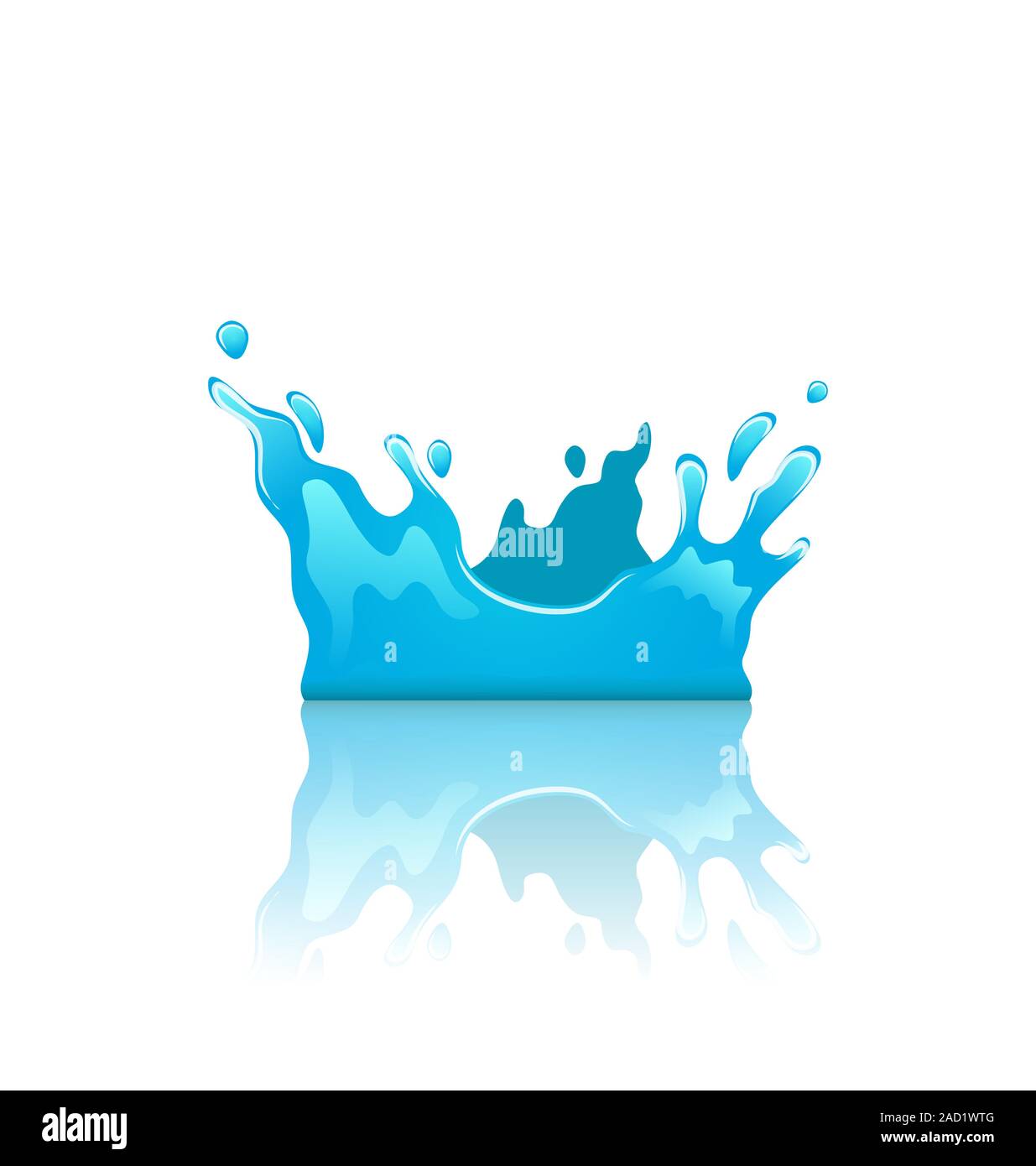 Blue water splash crown with reflection, isolated on white backg Stock ...