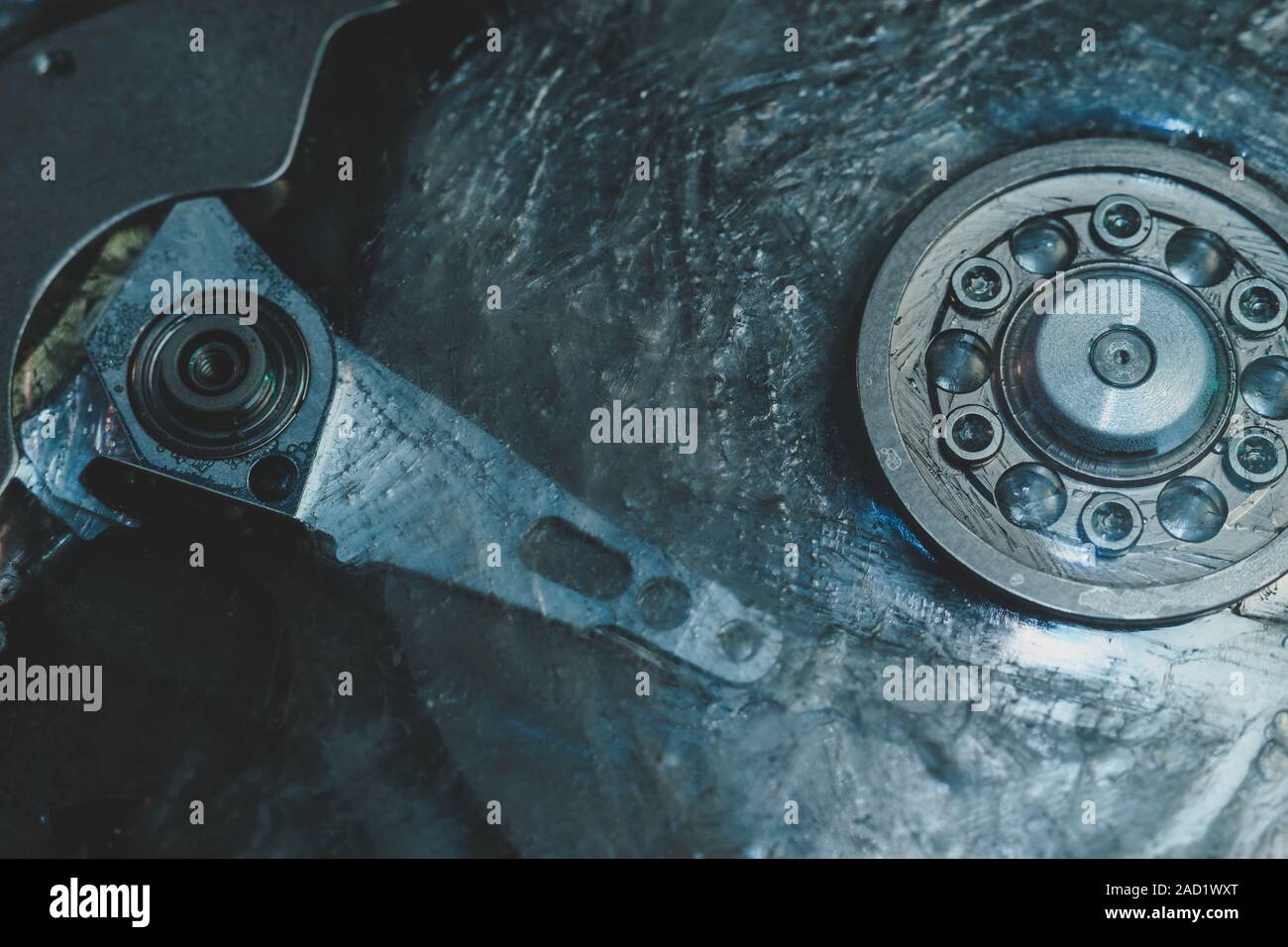 Close up beautiful open detail frozen hard disk. Concept protection ...