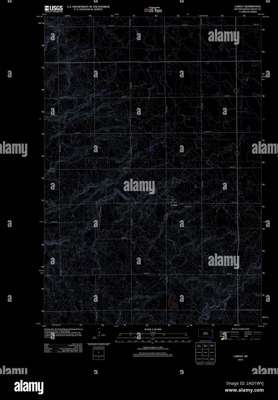 USGS TOPO Map South Dakota SD LaBolt 20120618 TM Inverted Restoration ...