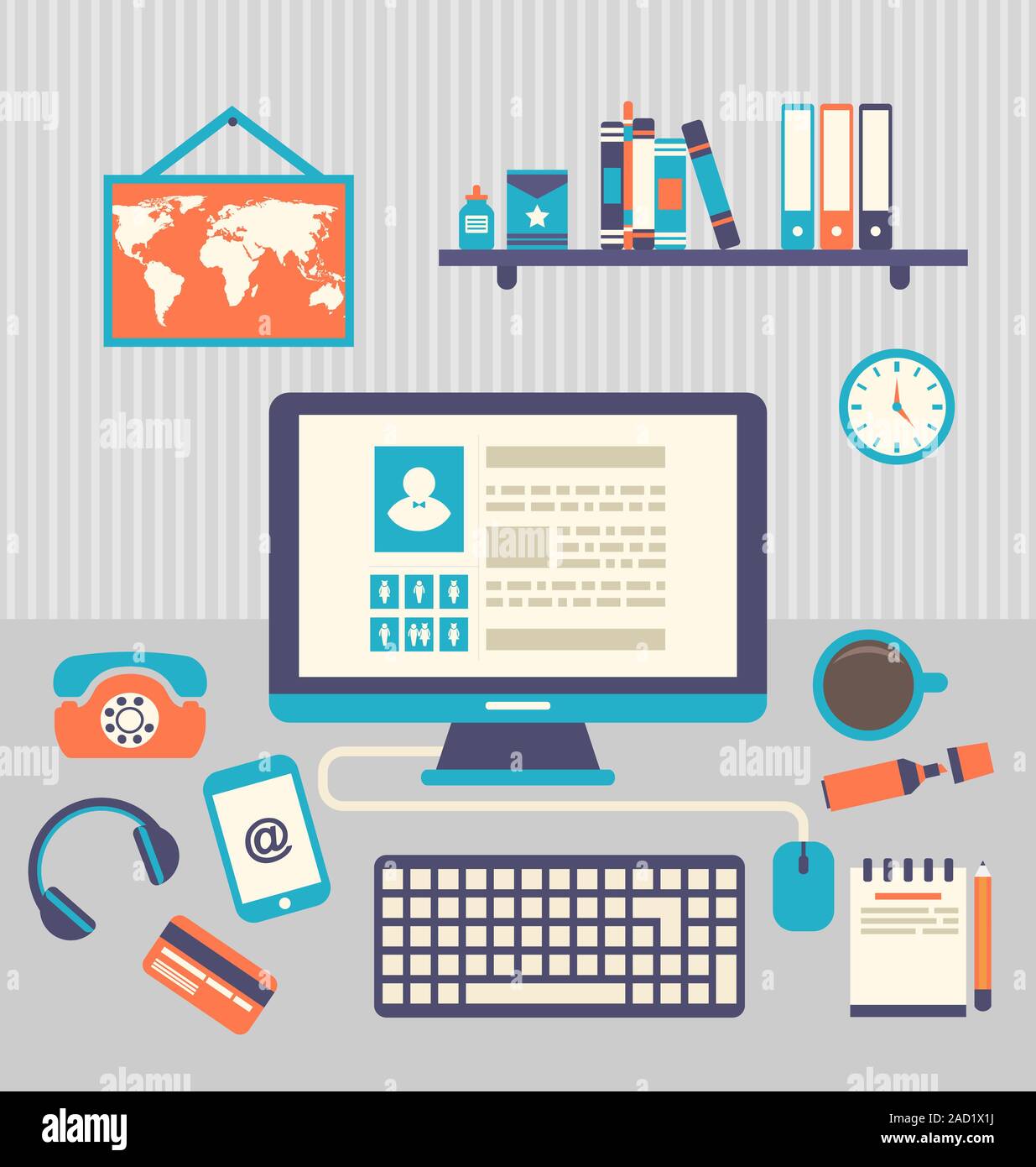 Flat design of modern creative office workspace with computer Stock ...