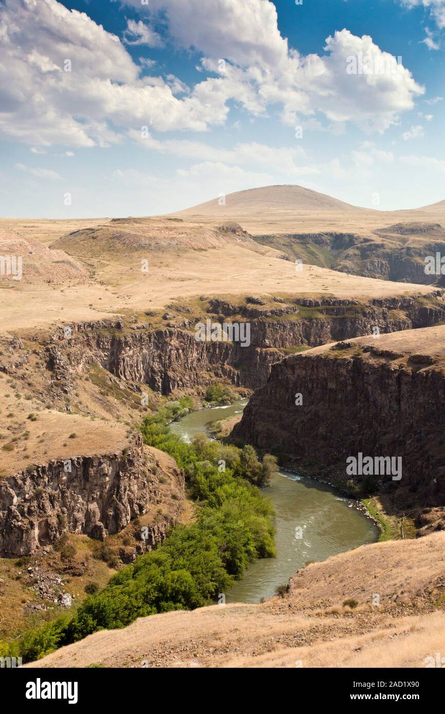 Akhurian River. View of the Akhurian River flowing through a gorge, as ...