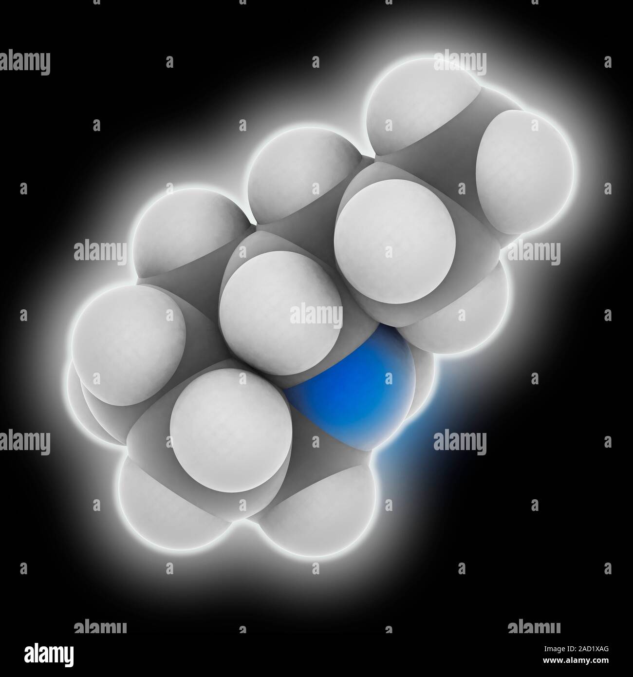 Coniine. Molecular model of the neurotoxin coniine (C8.H17.N). Found in ...