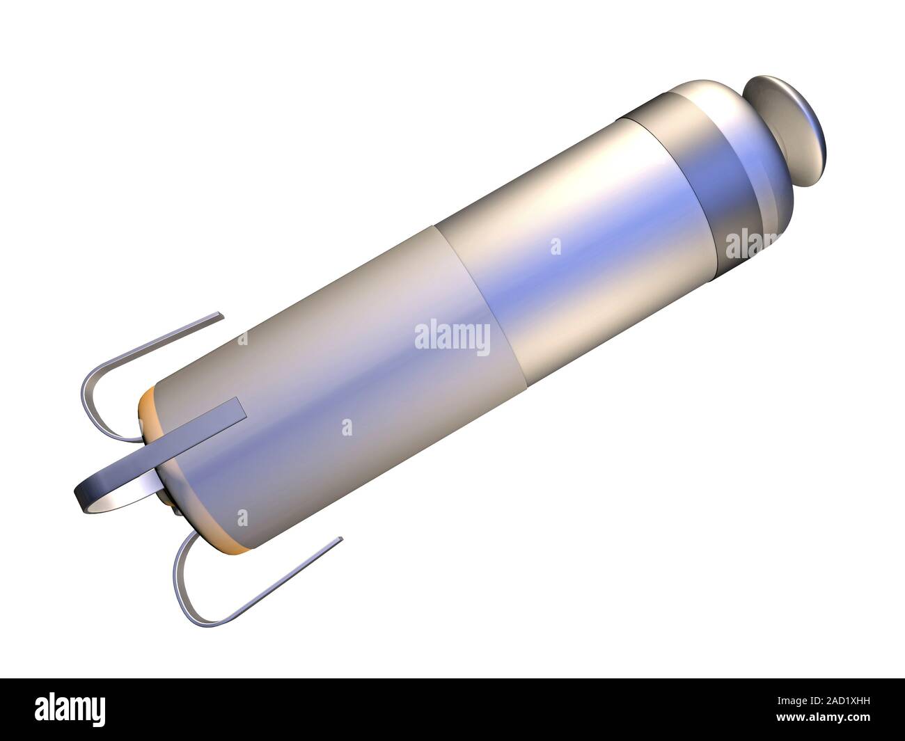 Computer artwork showing a leadless pacemaker. These are single-chamber ...