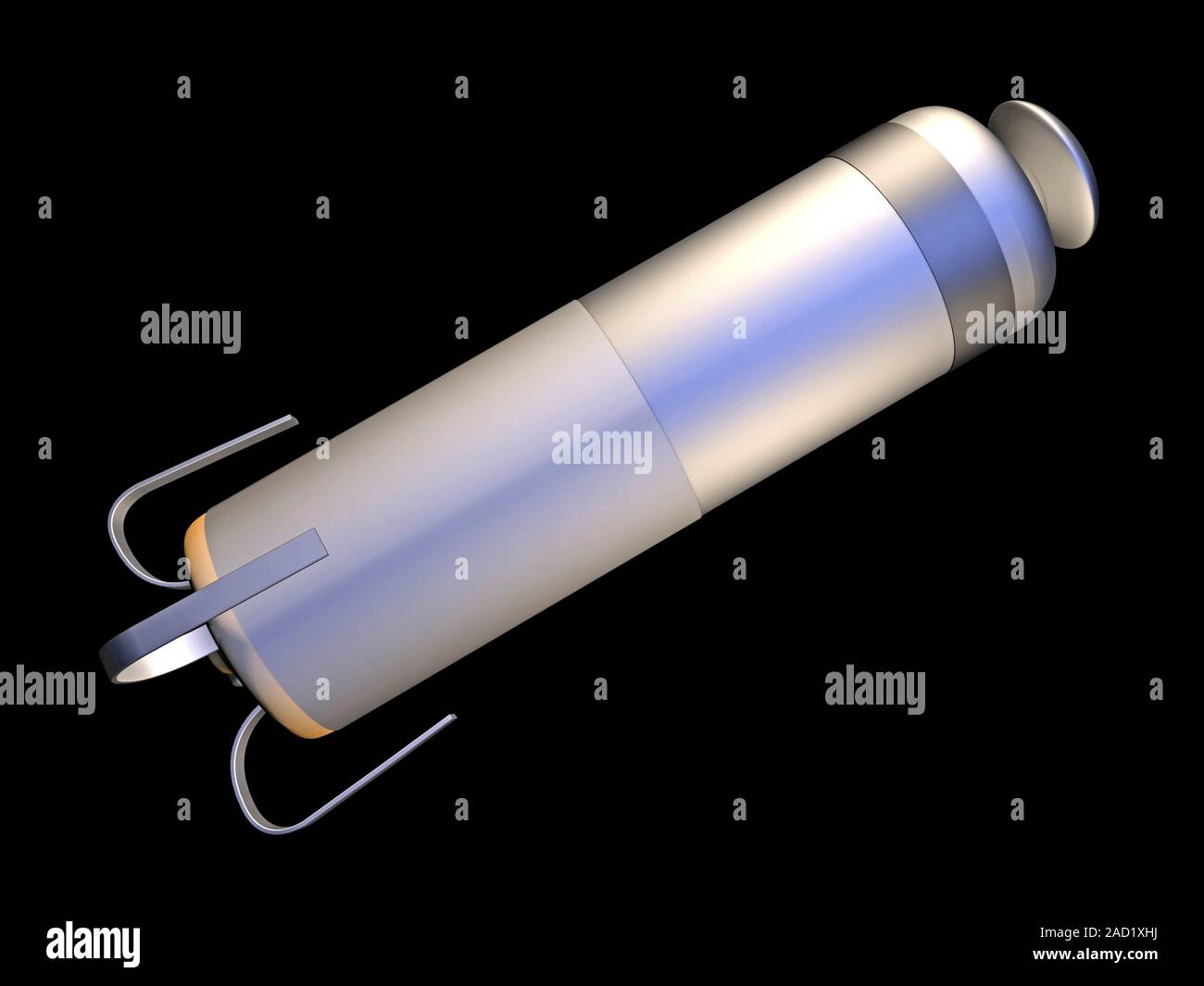 Computer artwork showing a leadless pacemaker. These are single-chamber ...