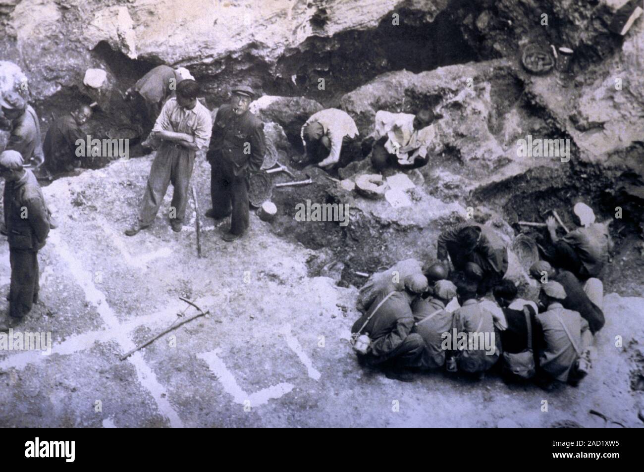Peking Man excavations, China, 1920s. Archaeologists and workers ...