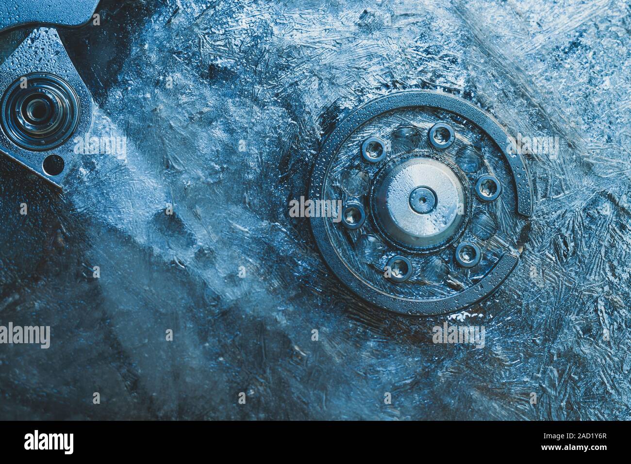 Close up beautiful open detail frozen hard disk background. Concept ...
