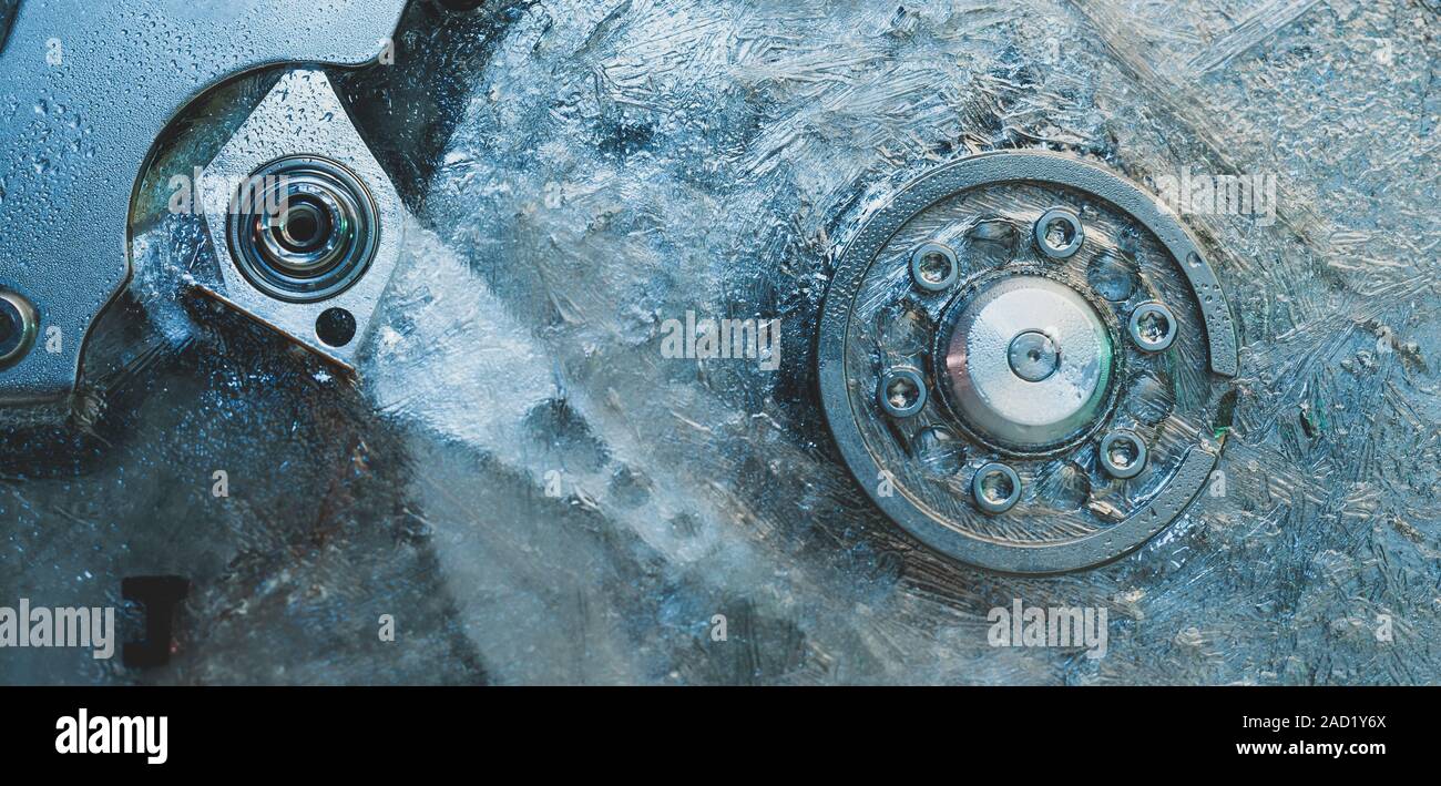 Close up beautiful open detail frozen hard disk background. Concept ...