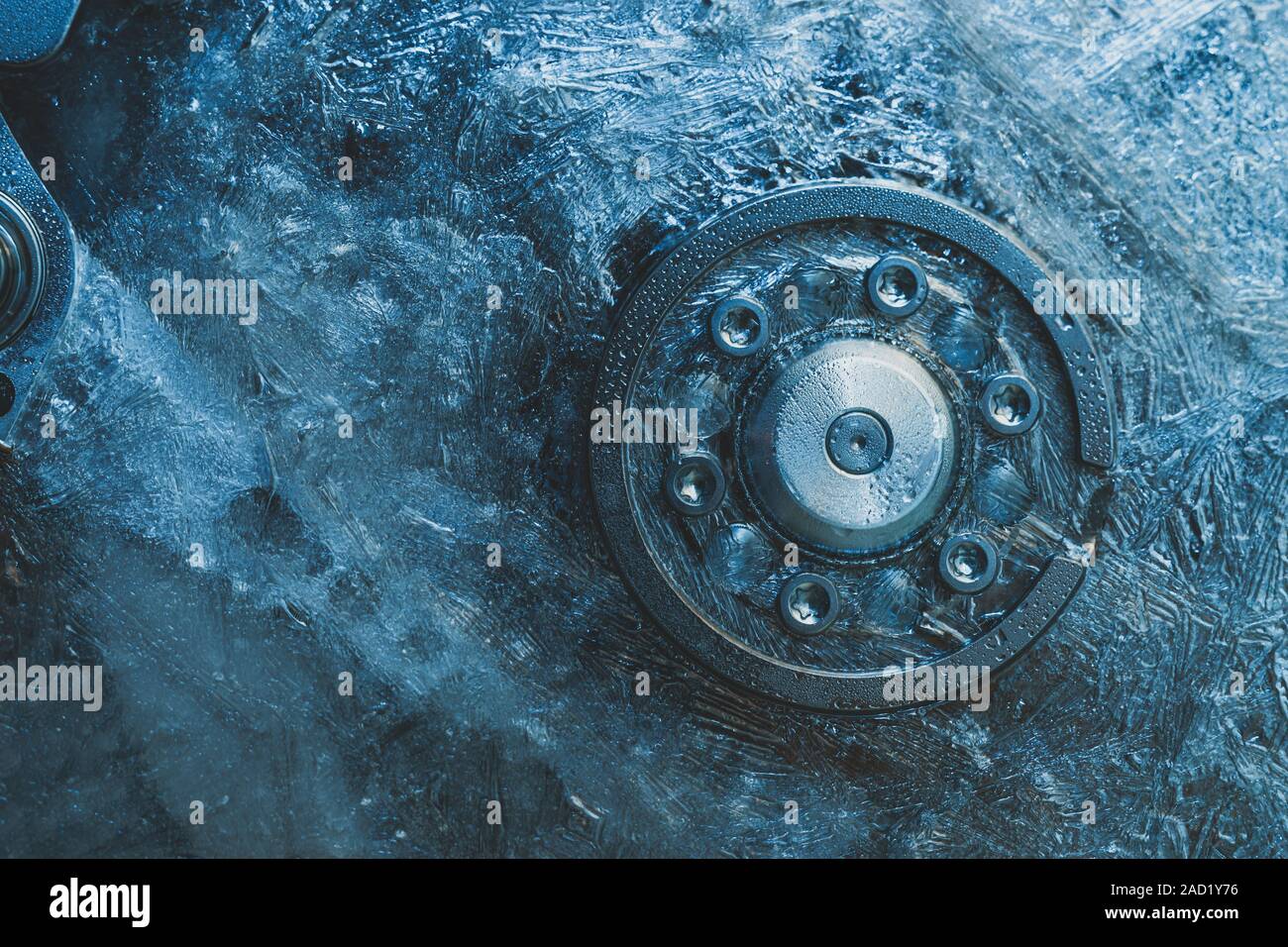 Close up beautiful open detail frozen hard disk background. Concept ...