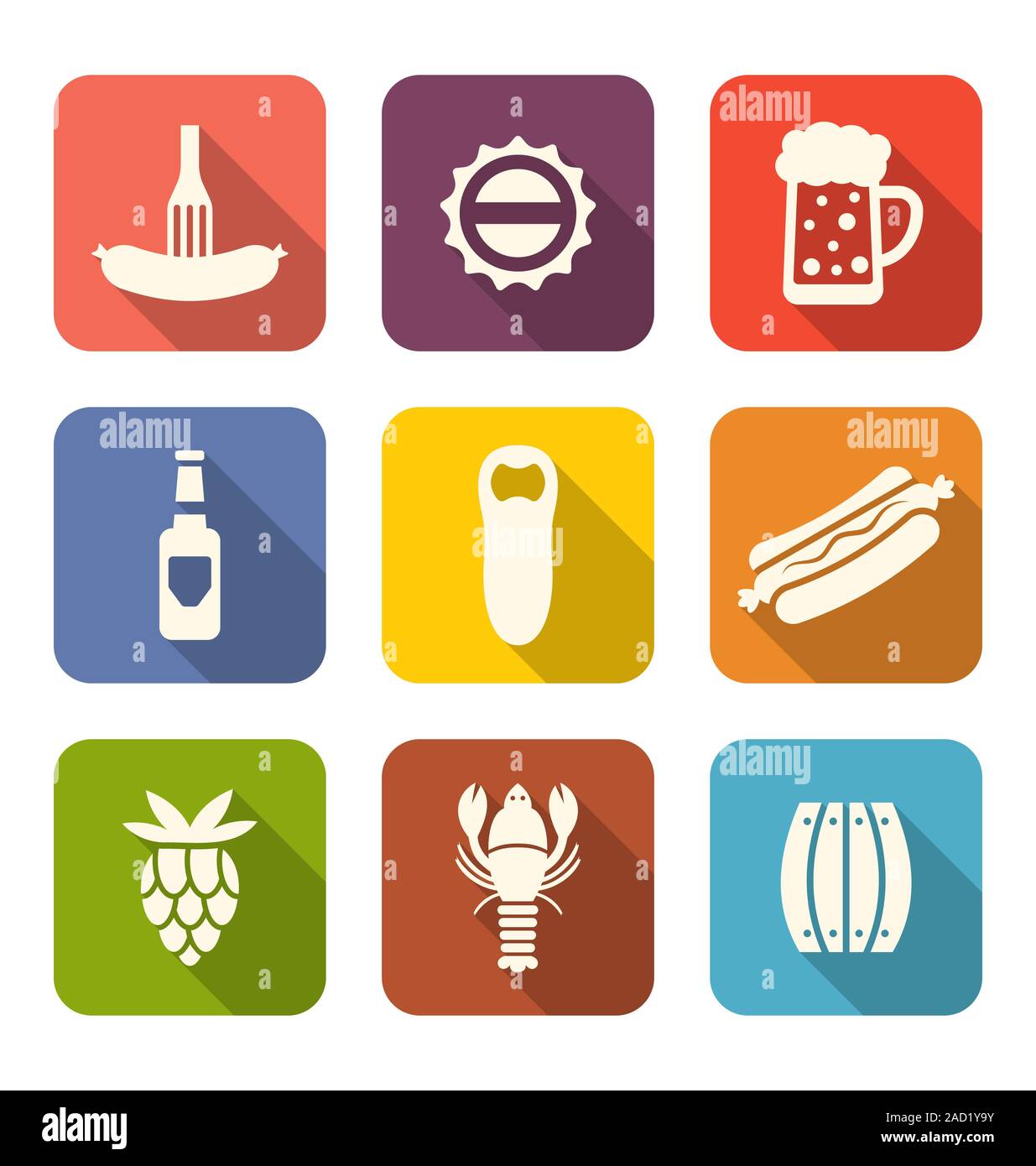 Group Minimal Colorful Icons of Beers and Snacks Stock Photo - Alamy