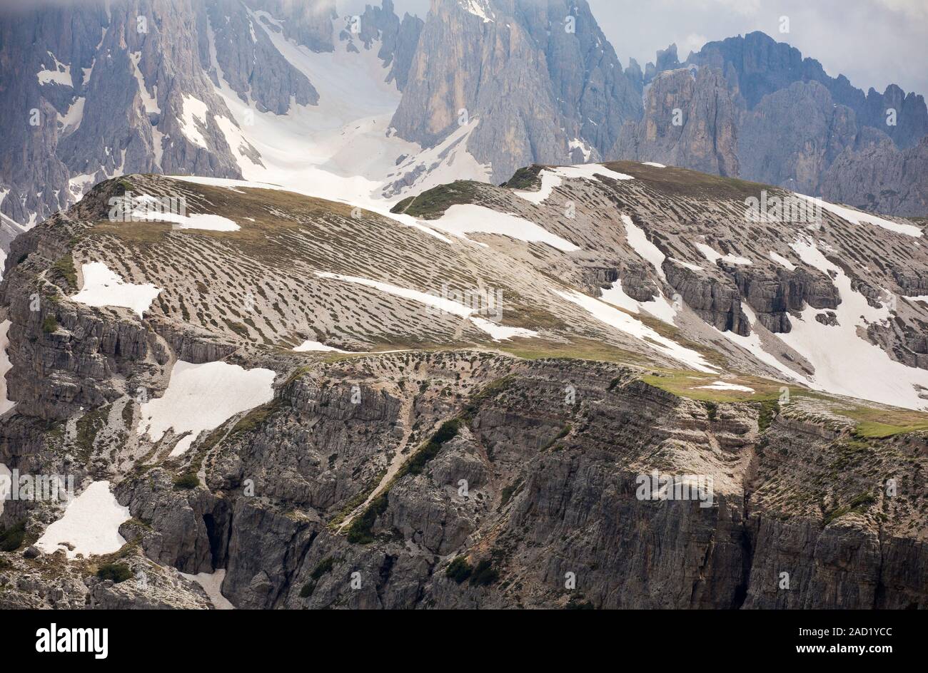 Striped stone from frost heave. View of stripes on a mountainside ...