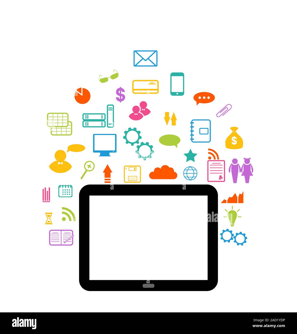 Virtual world with tablet computer, set infographic element Stock Photo ...