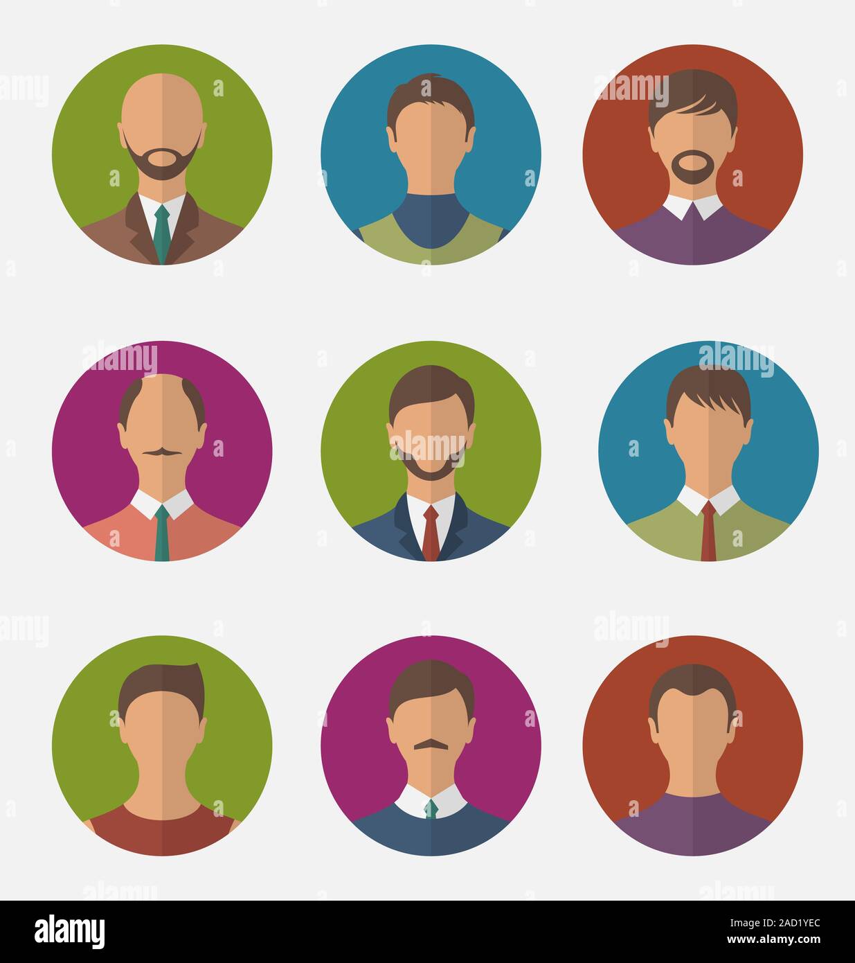 Set colorful male faces circle icons, trendy flat style Stock Photo - Alamy