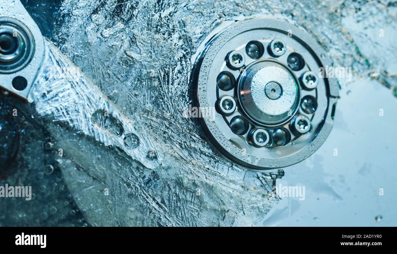 Beautiful open detail frozen hard disk background. Concept protection ...