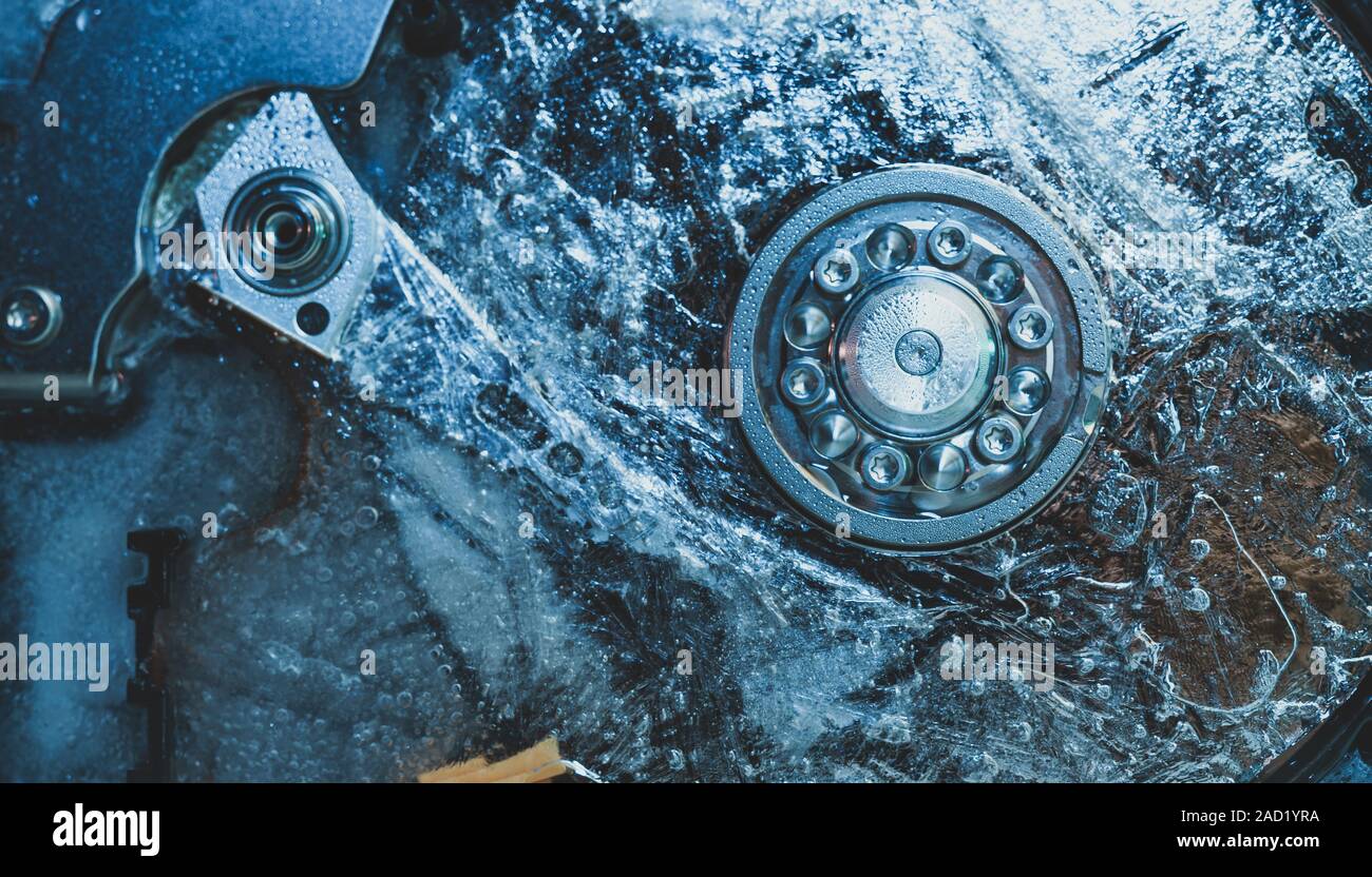 Beautiful open detail frozen hard disk background. Concept protection ...
