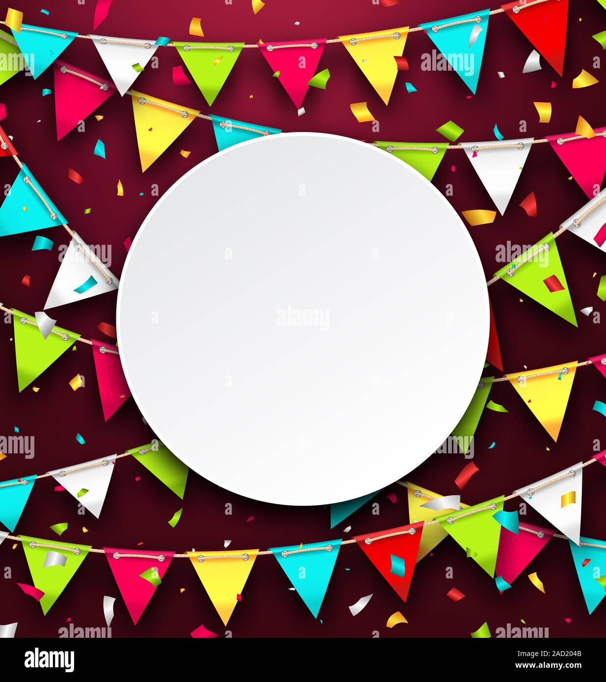 Party Background with Clean Card, Colorful Bunting and Confetti Stock ...