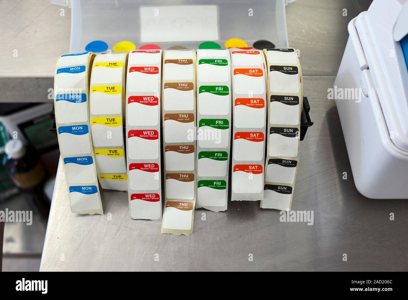 Rolls of food date stickers, used to label food with the date it was ...