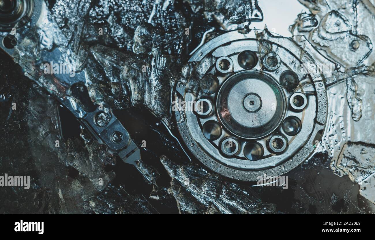 Beautiful open detail frozen hard disk background. Concept protection ...