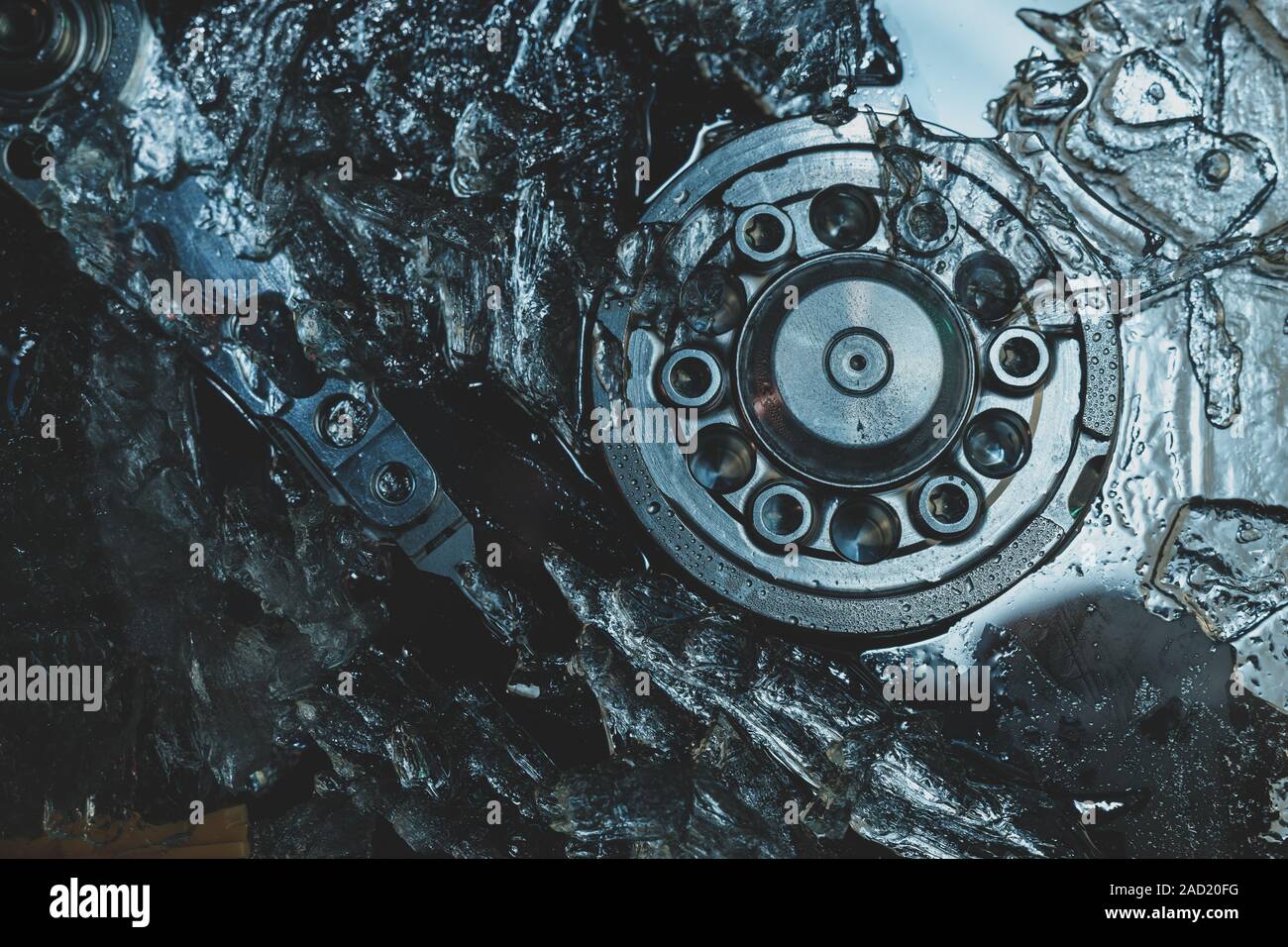 Beautiful open detail frozen hard disk background. Concept protection ...