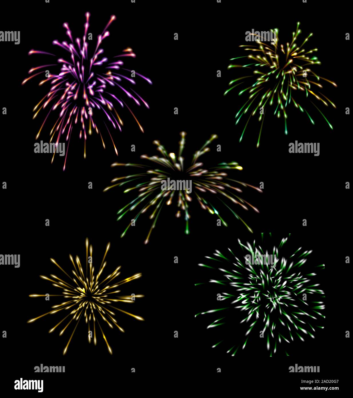 Collection five holiday Fireworks Stock Photo - Alamy