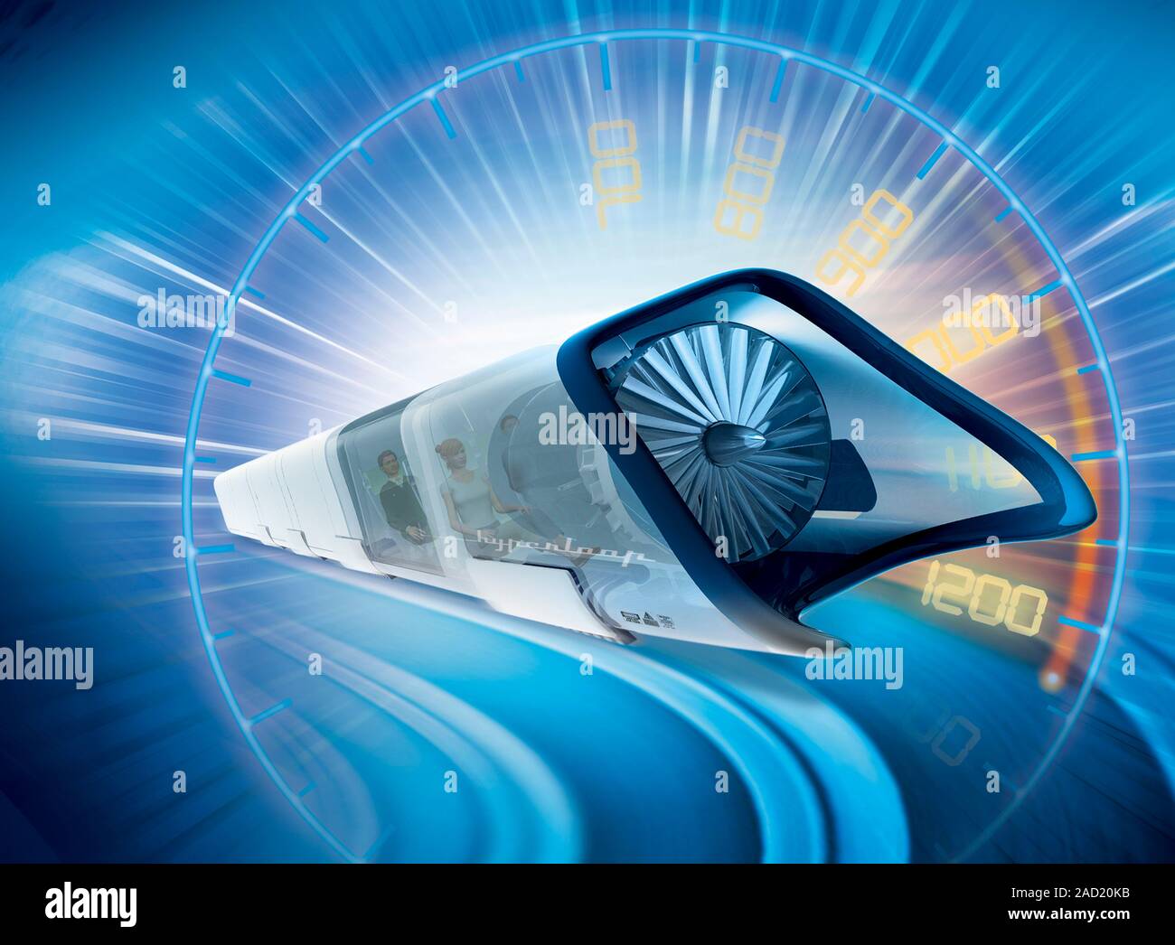 Hyperloop train, conceptual image. Computer illustration of the planned ...