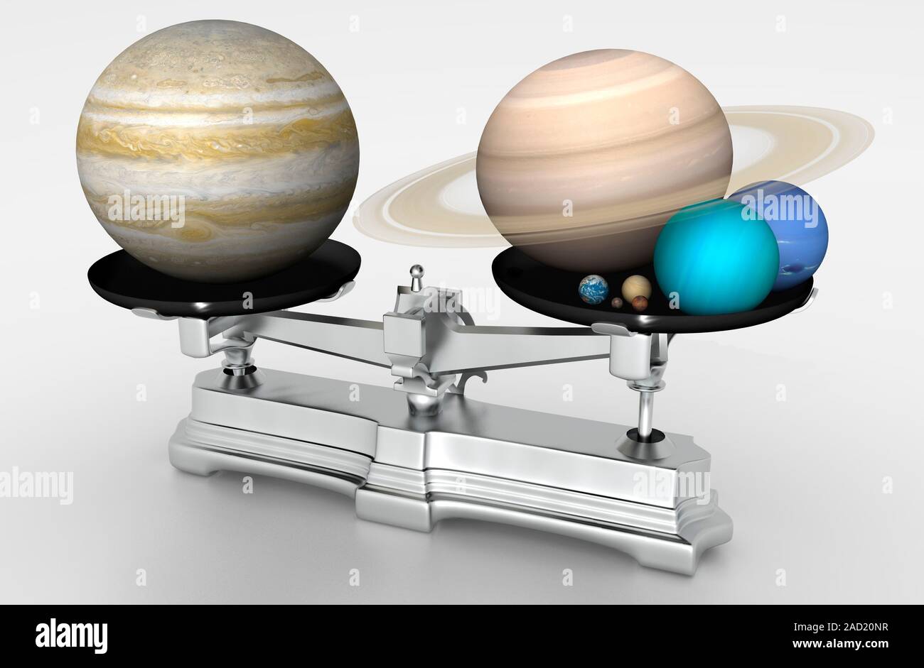 Jupiter's mass. Illustration of the planets of the Solar System on a ...