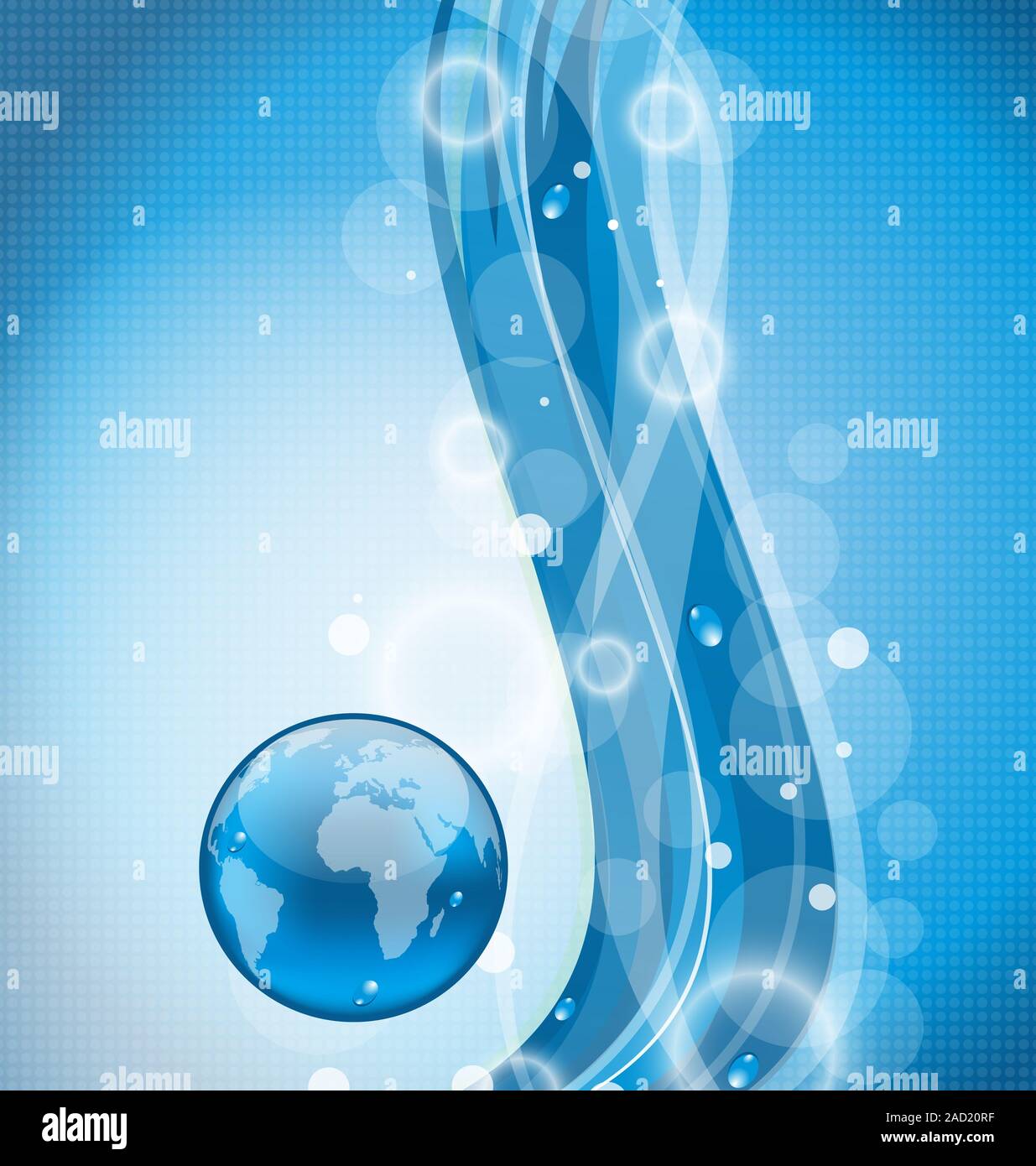 Illustration wavy water background with earth planet Stock Photo - Alamy