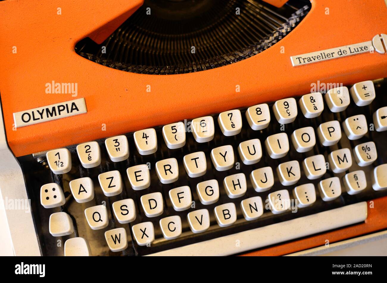 AZERTY keyboard typewriter. Close-up of an AZERTY keyboard on a ...