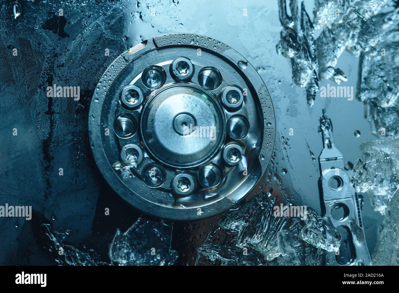 Close up beautiful open detail frozen hard disk background. Concept ...