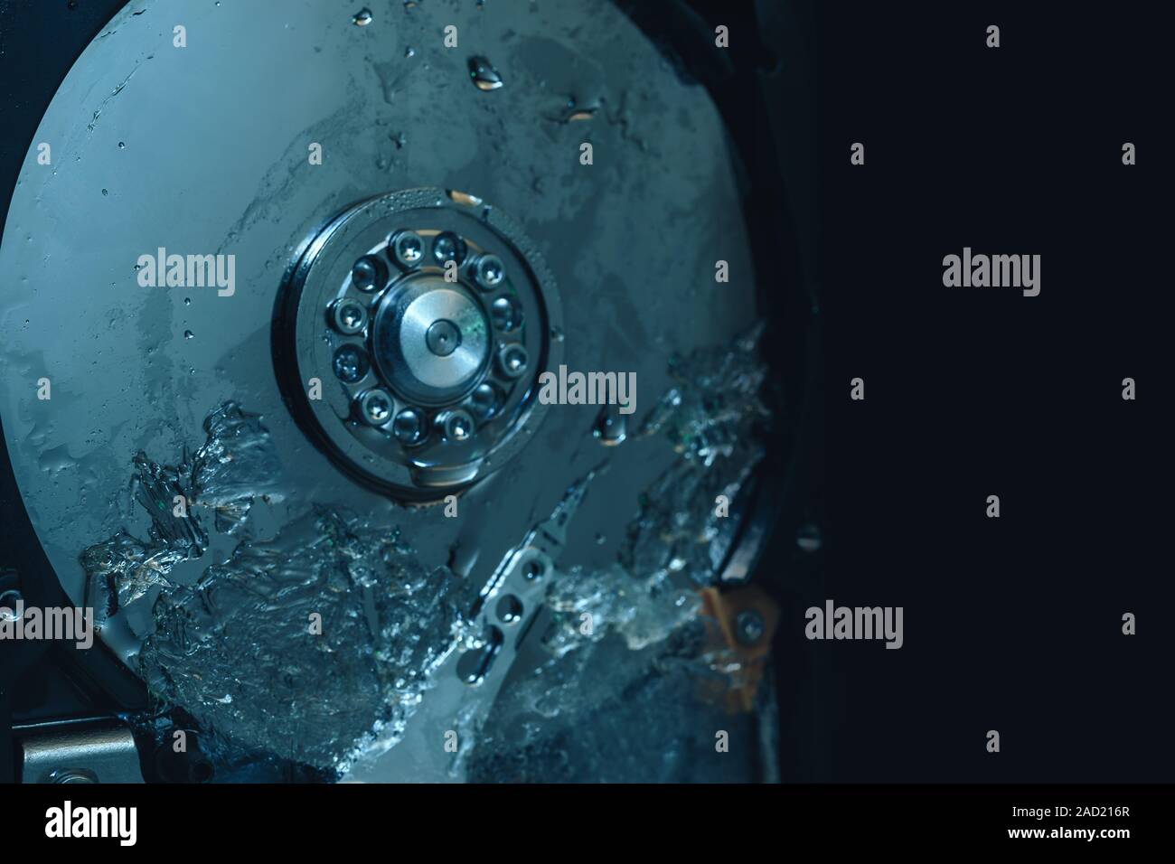 Close up beautiful open detail frozen hard disk on a drak background ...