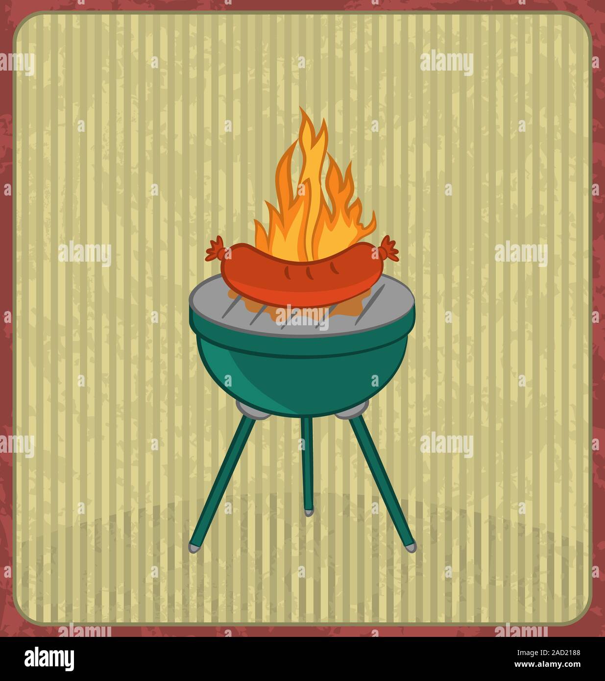 Barbecue card with sausage and flame Stock Photo - Alamy
