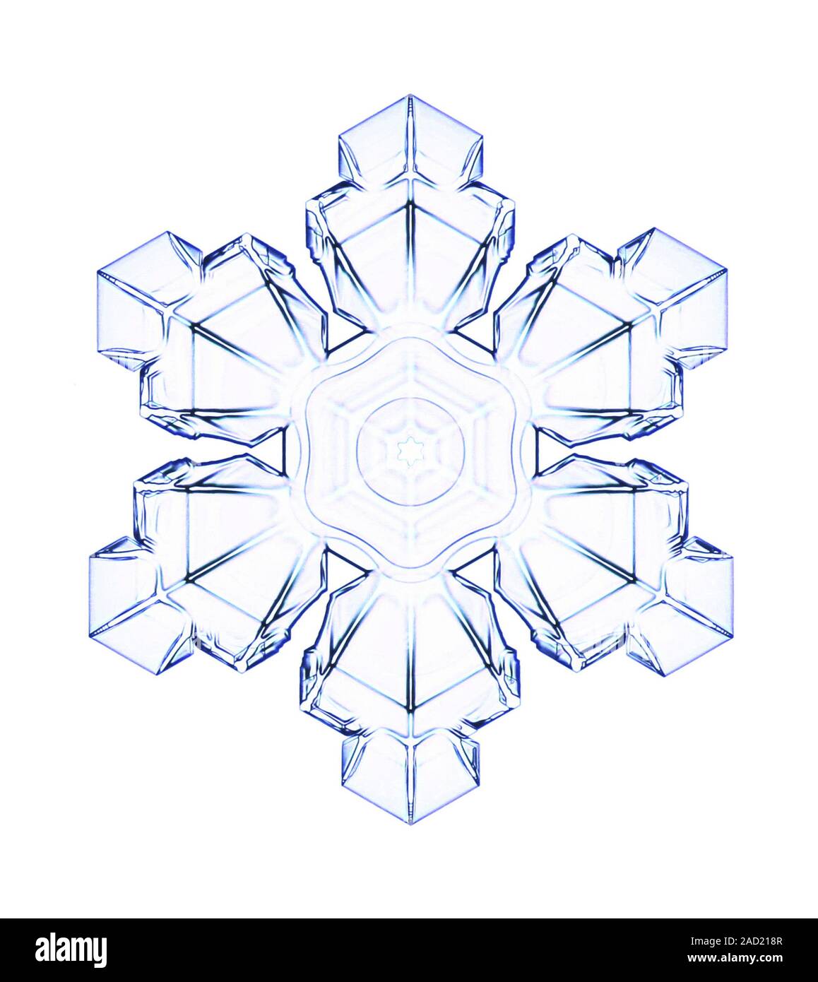 Snowflake. Light micrograph of a dendritic sectored plate snowflake ...