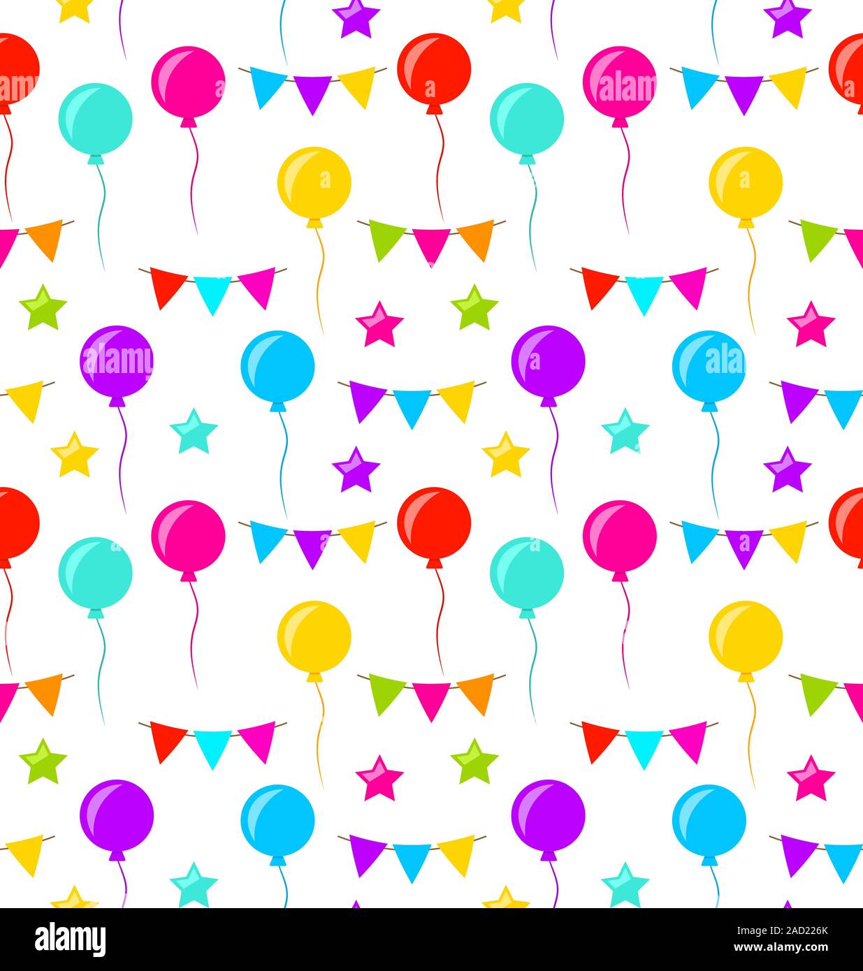 Seamless Texture with Bunting Party Flags, Balloons, Stars Stock Photo ...