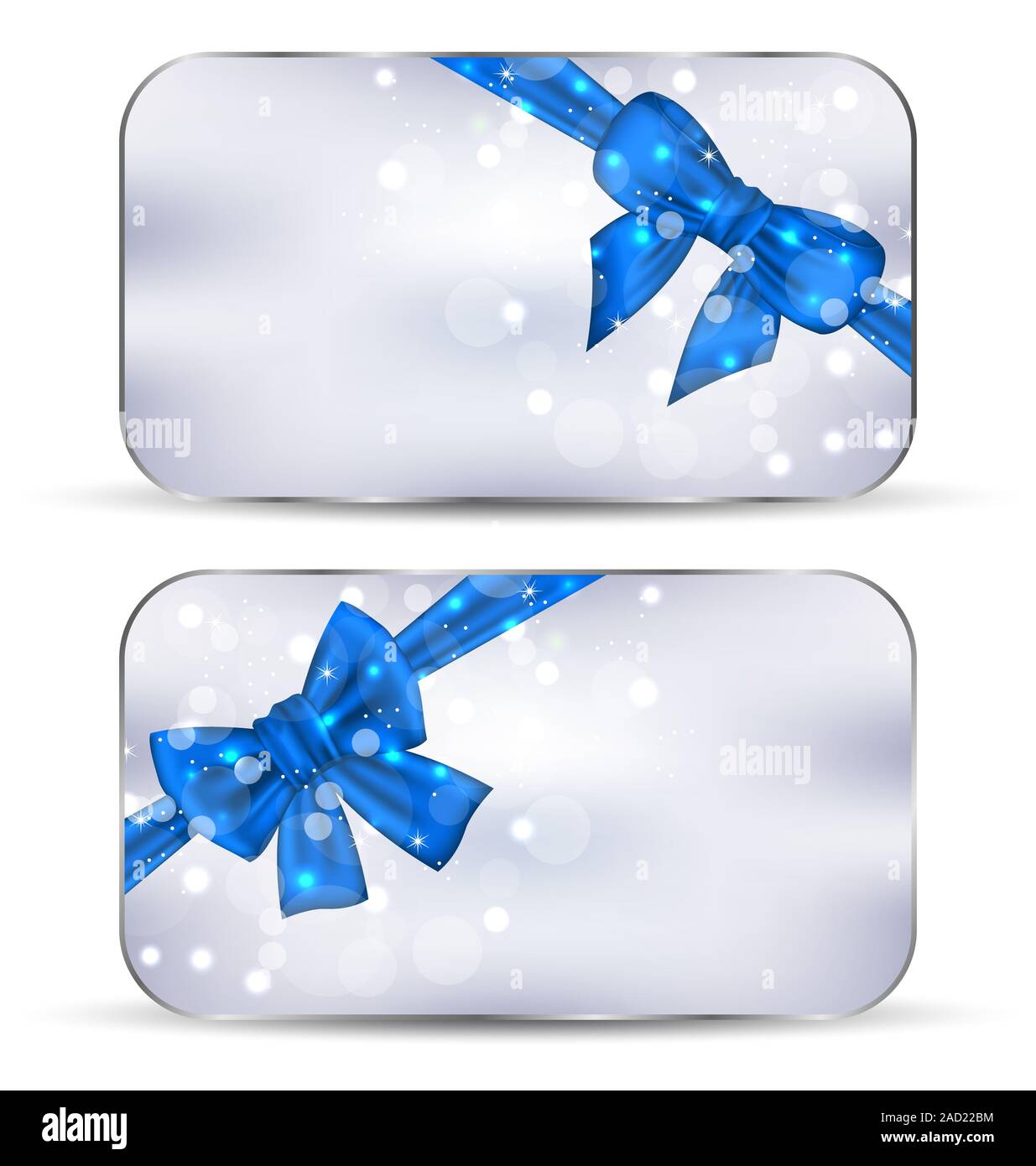 Set labels with blue gift bows isolated Stock Photo - Alamy