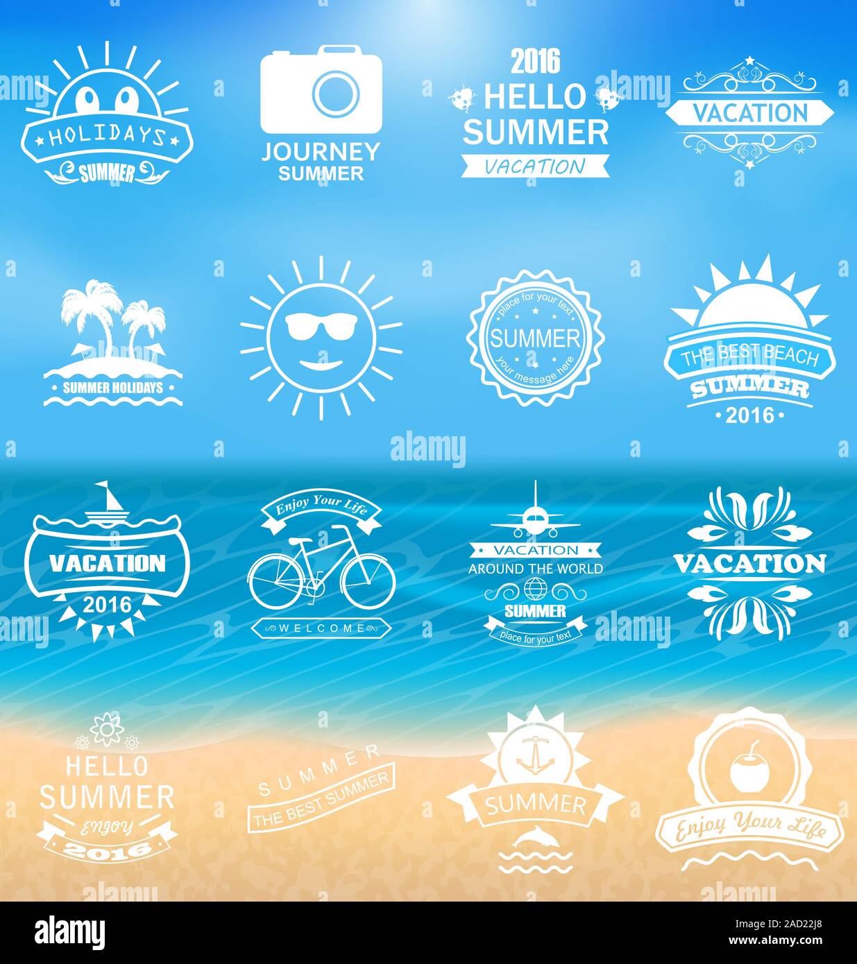 Set labels with beach hi-res stock photography and images - Alamy