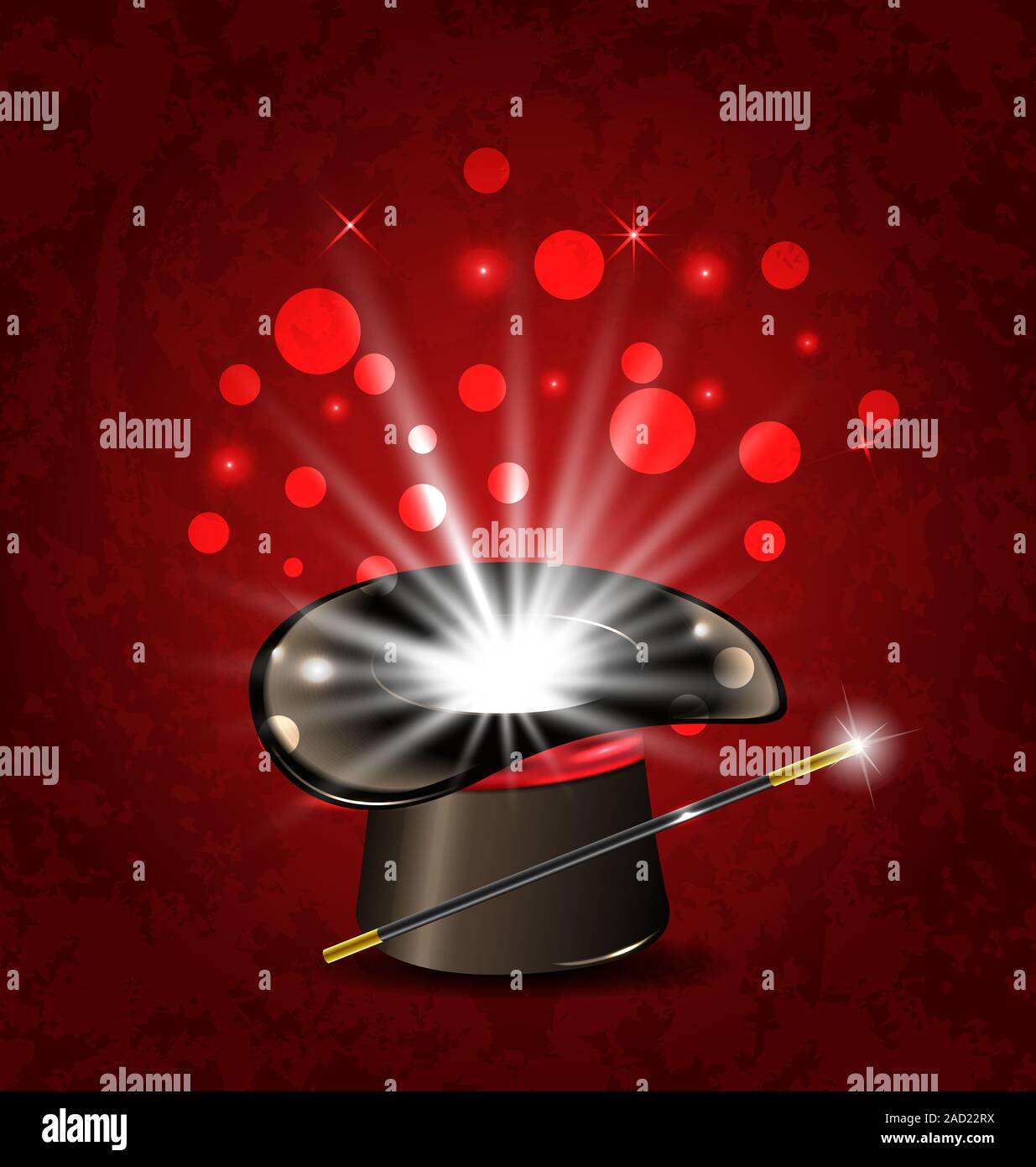 Magician hat, wand and magical glow Stock Photo - Alamy