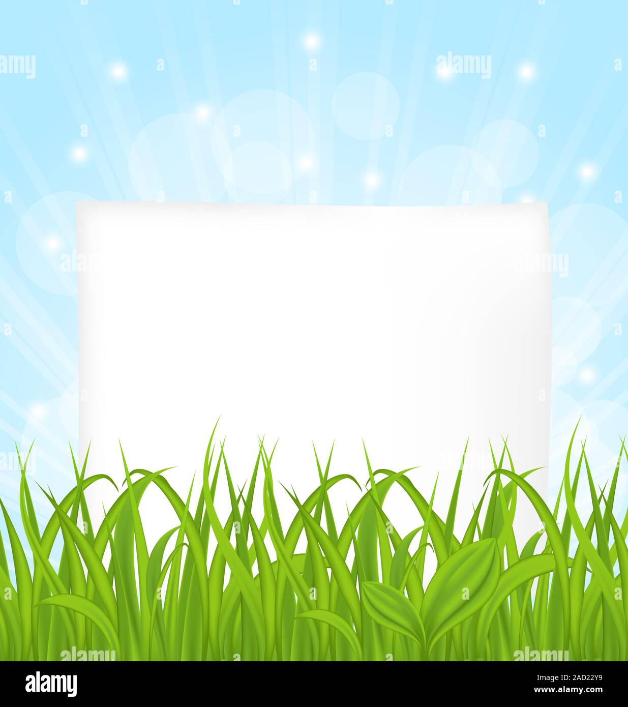 Natural card with green grass and paper sheet Stock Photo - Alamy