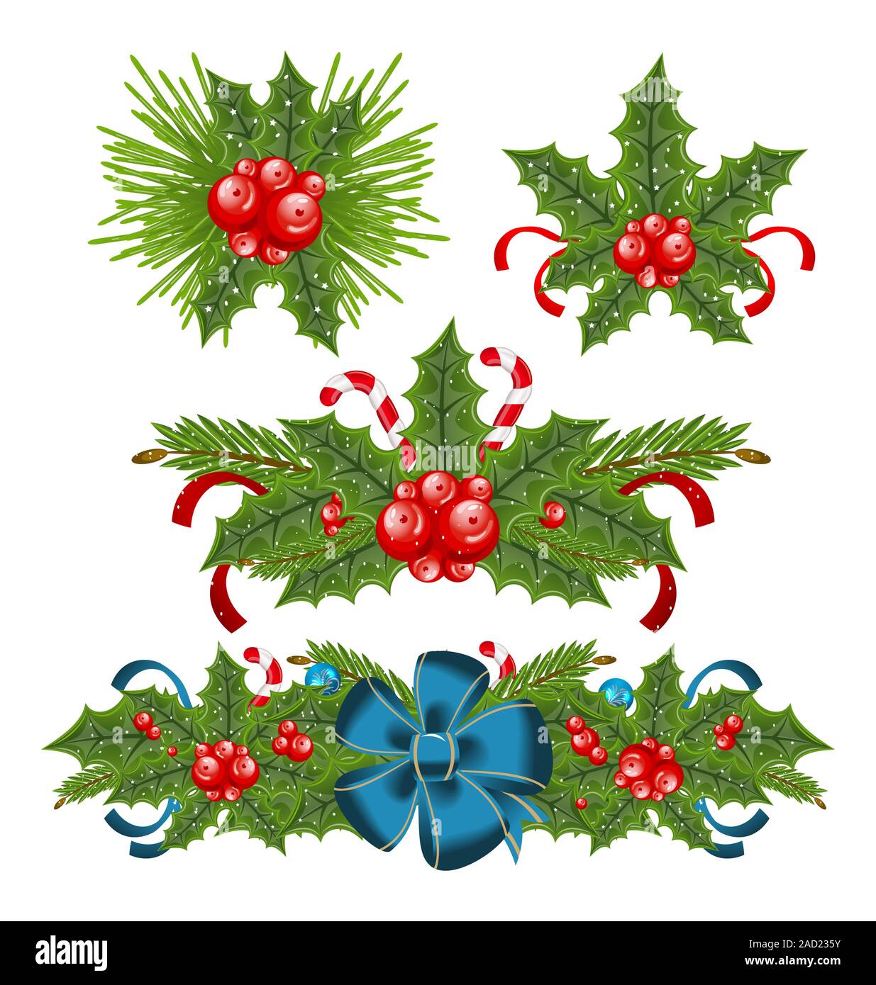 Set holly berry sprigs for christmas decorations Stock Photo - Alamy