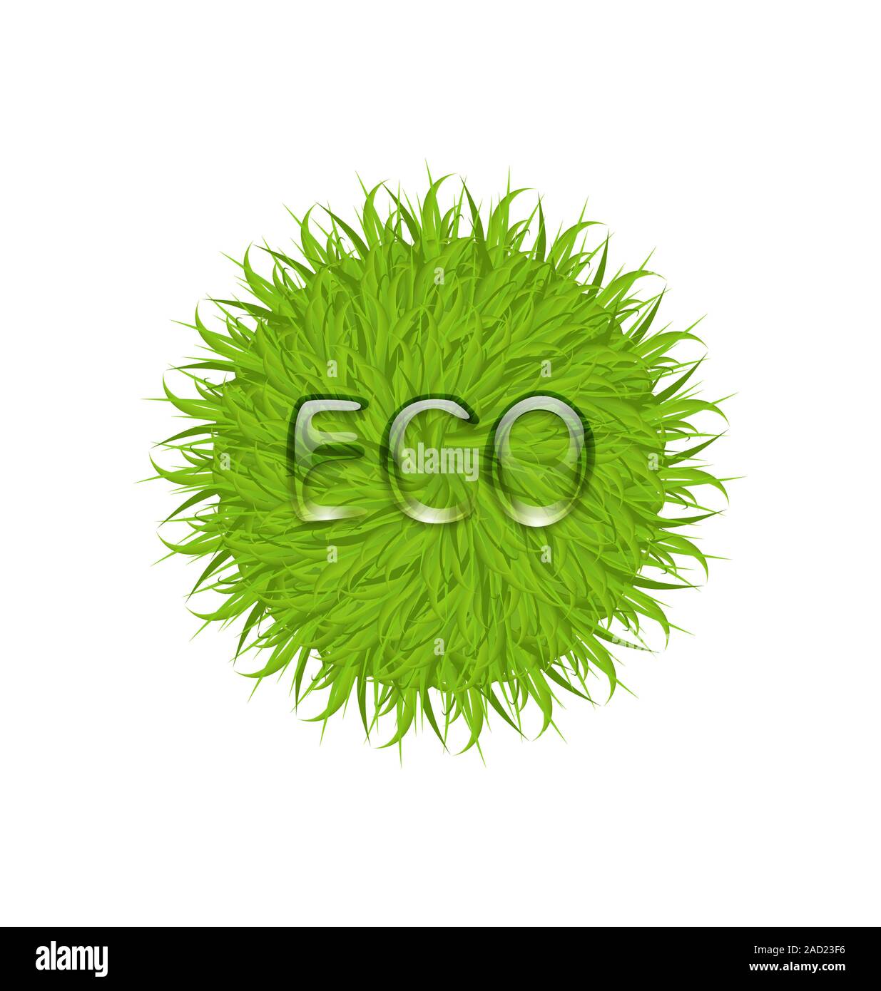 Spring grass circle shape with water drops, isolated on white ...