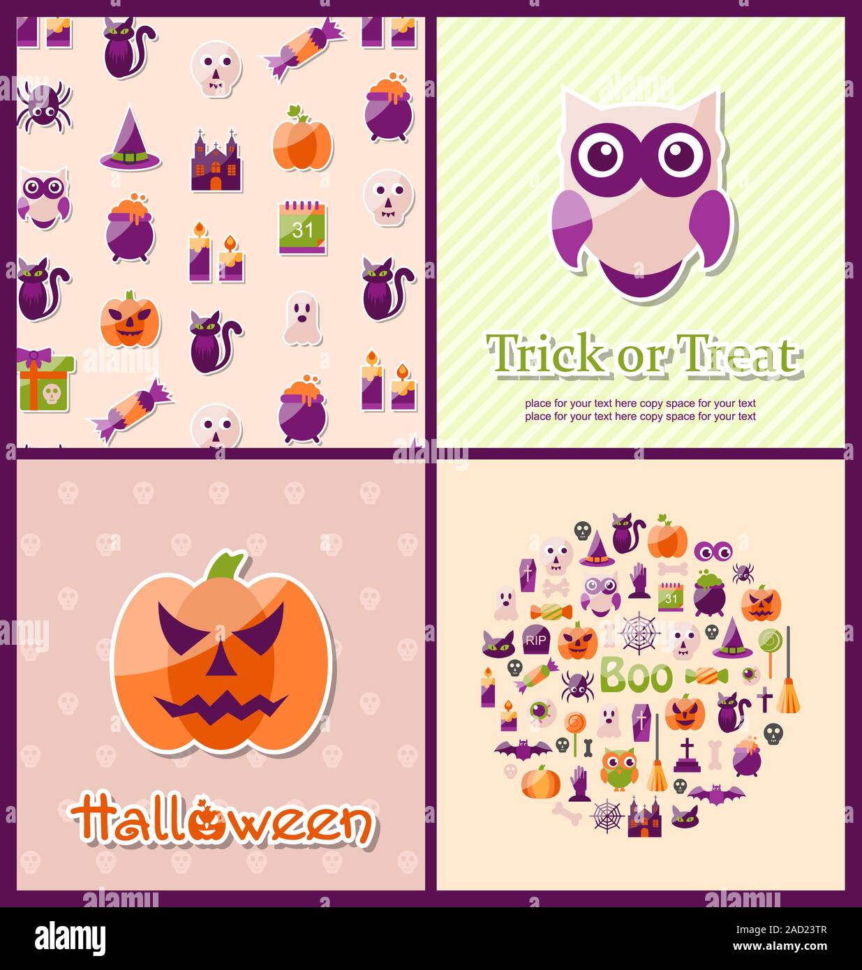 Halloween Postcards. Set Banners Stock Photo - Alamy