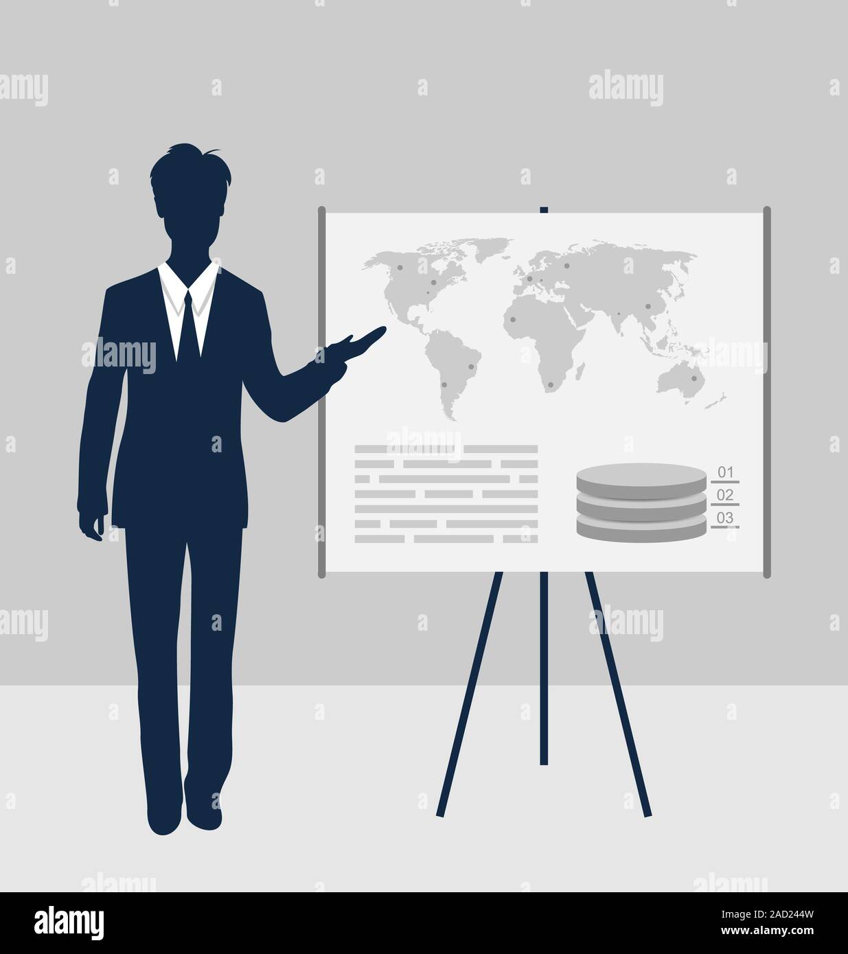 Lector stand near board presentation showing speak project brief Stock ...