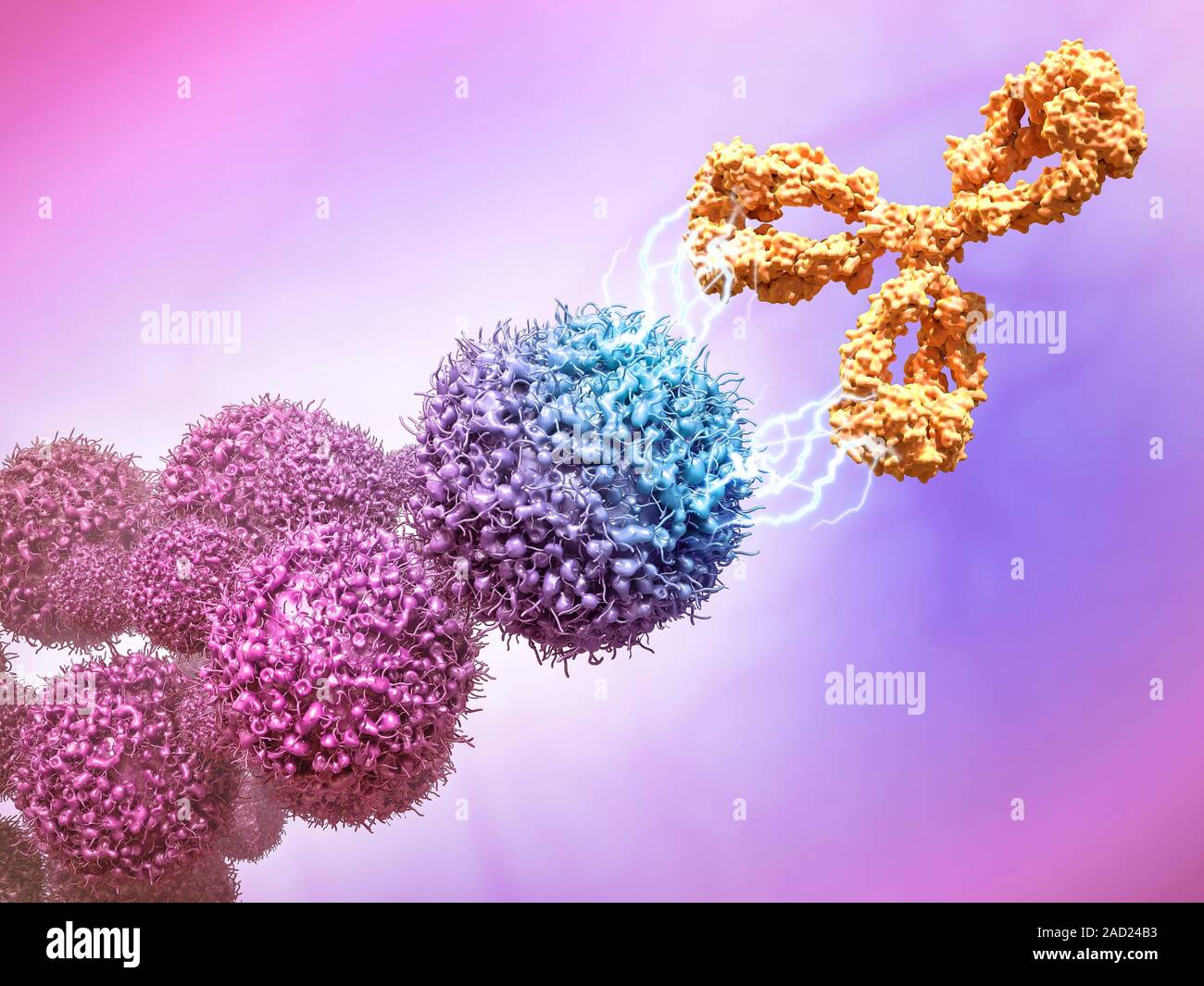 Cancer drug attacking cancer cells. 3D computer illustration of the ...