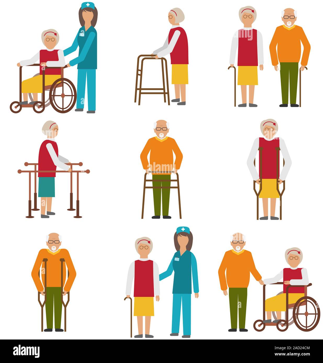Set of Older People Disabled. Elderly People in Different Situations ...