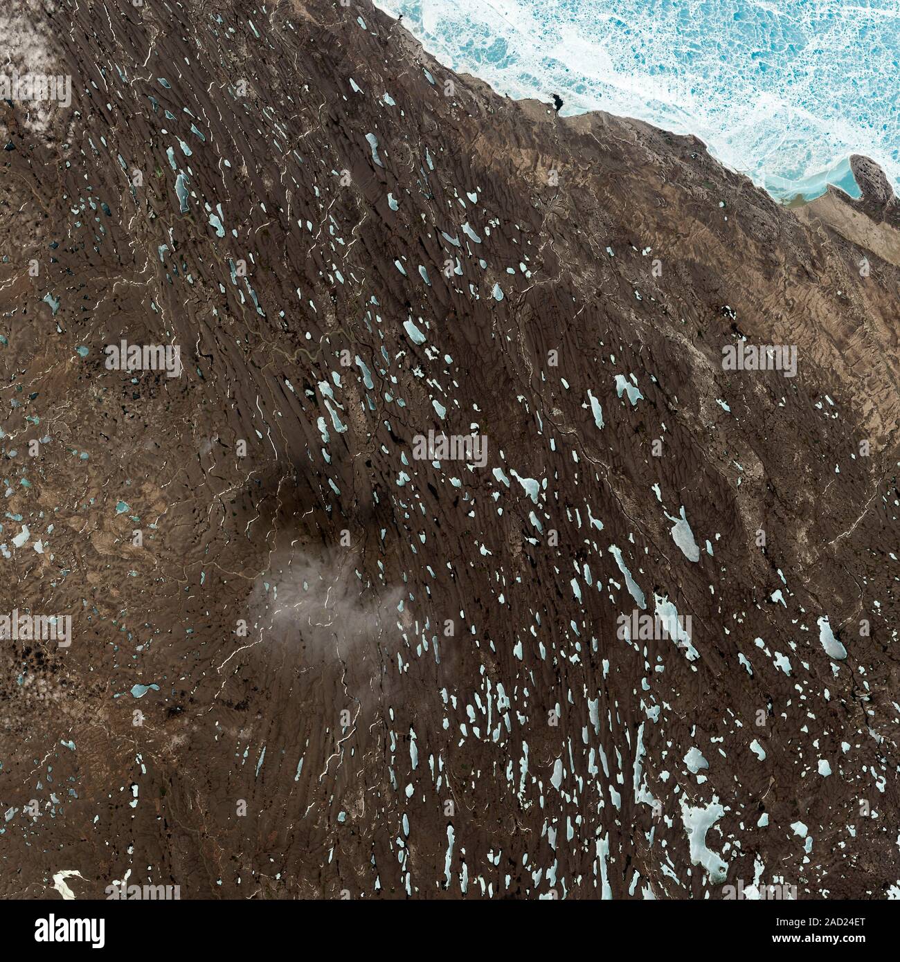 Drumlin field. Satellite image of a drumlin field in the Nunavut ...