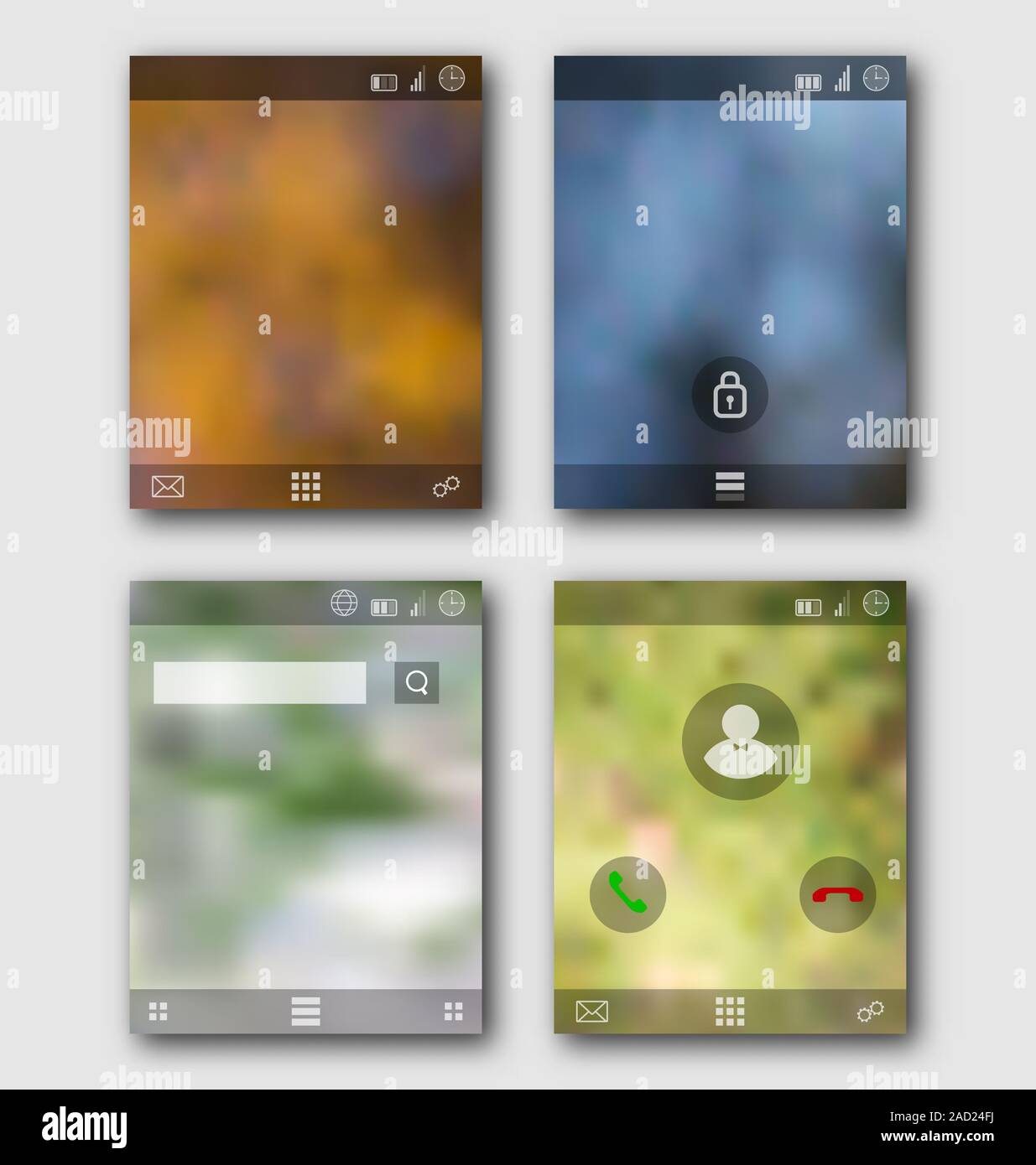 Mobile interface wallpaper design and icons. Blurred landscapes Stock ...